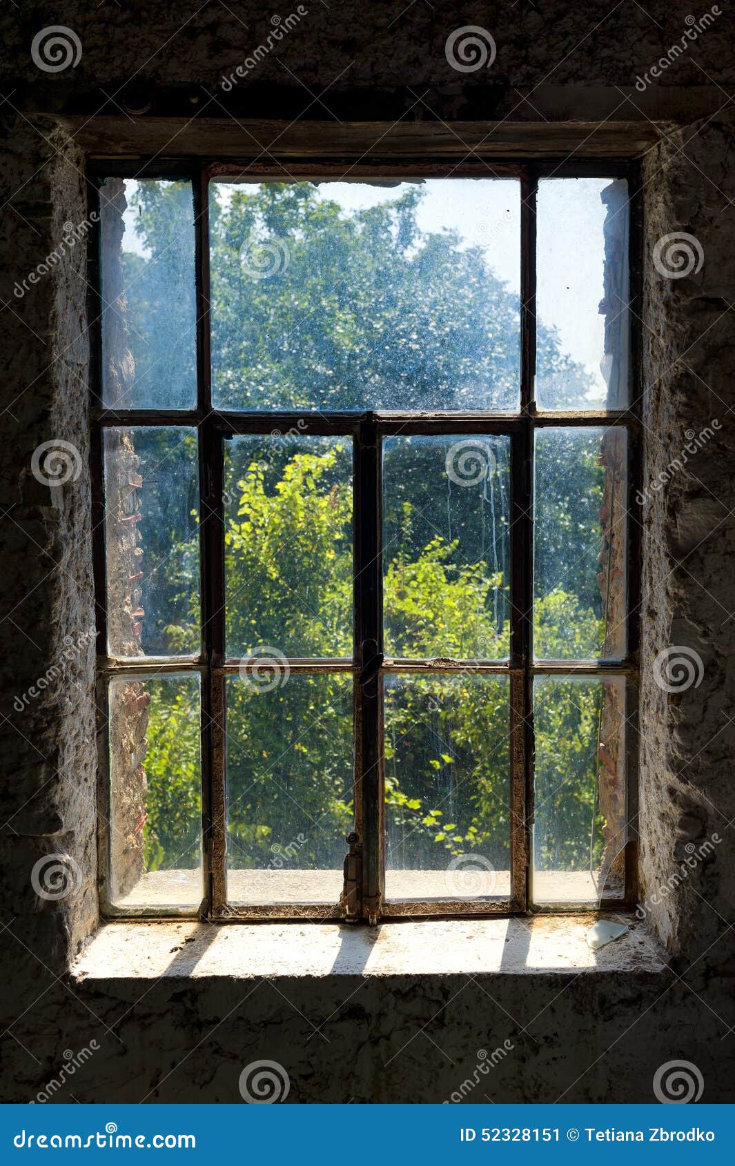 Dirty Window Wetted With Foam With A Bottle Of Detergent. Behind Glass ...