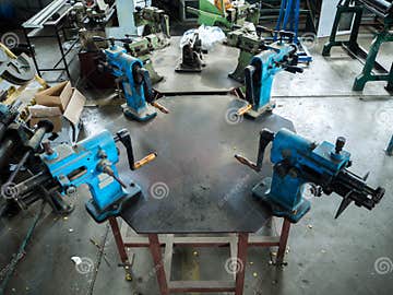 Dirty workbench with tools stock image. Image of tools - 92751081