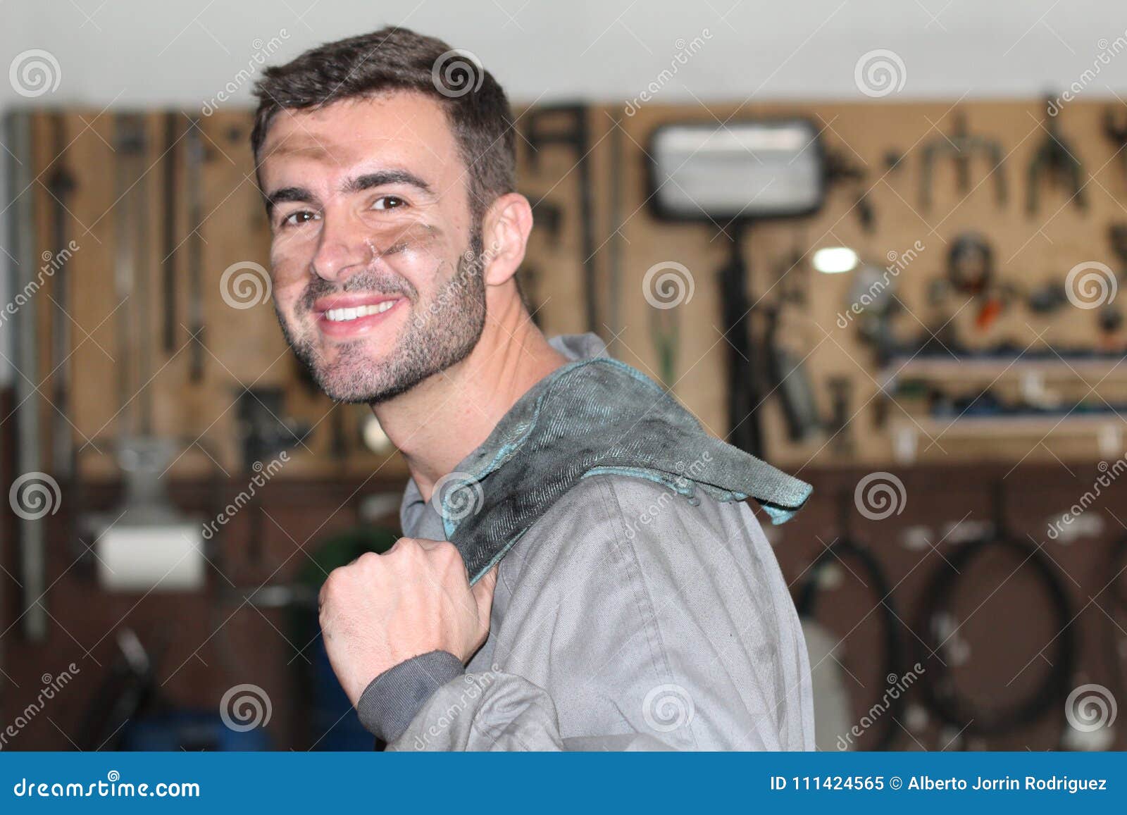 Dirty Worker with Joyful Expression Stock Image - Image of adult, latin ...