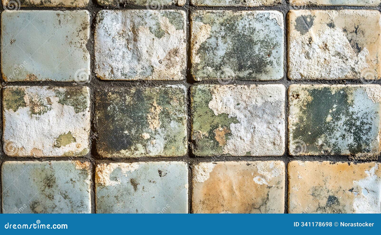 A Dirty and Worn Tile Floor with a Green and White Tile Pattern Stock ...
