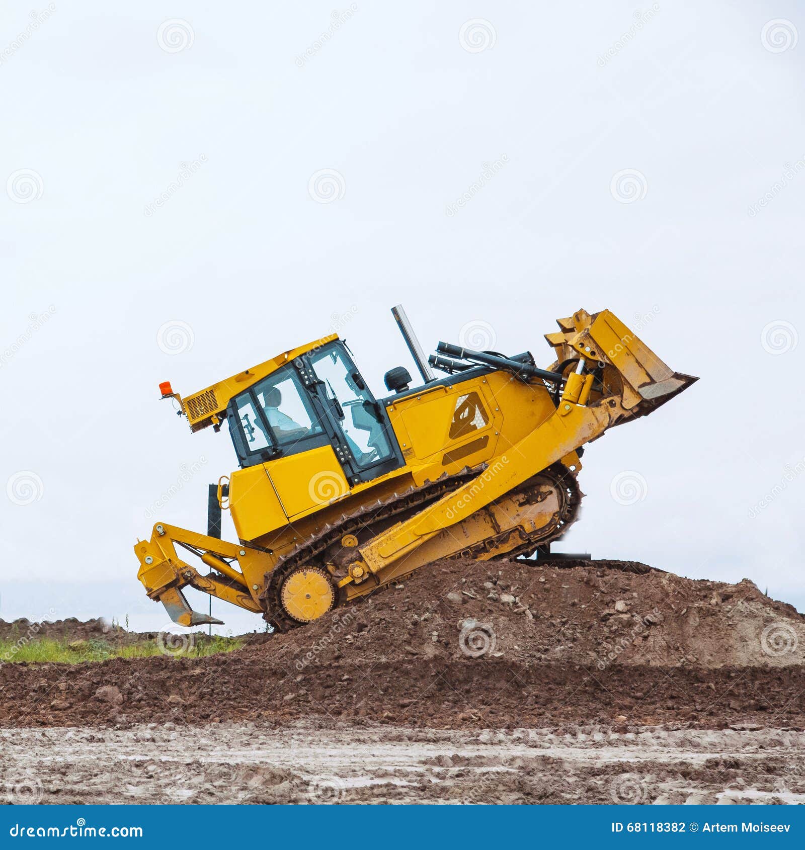 Dirty Yellow Bulldozer Overcome Ground Barrier Stock Photo - Image of ...