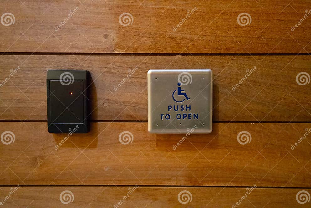 Disability Access Button on a Wall Stock Photo - Image of calligraphy ...