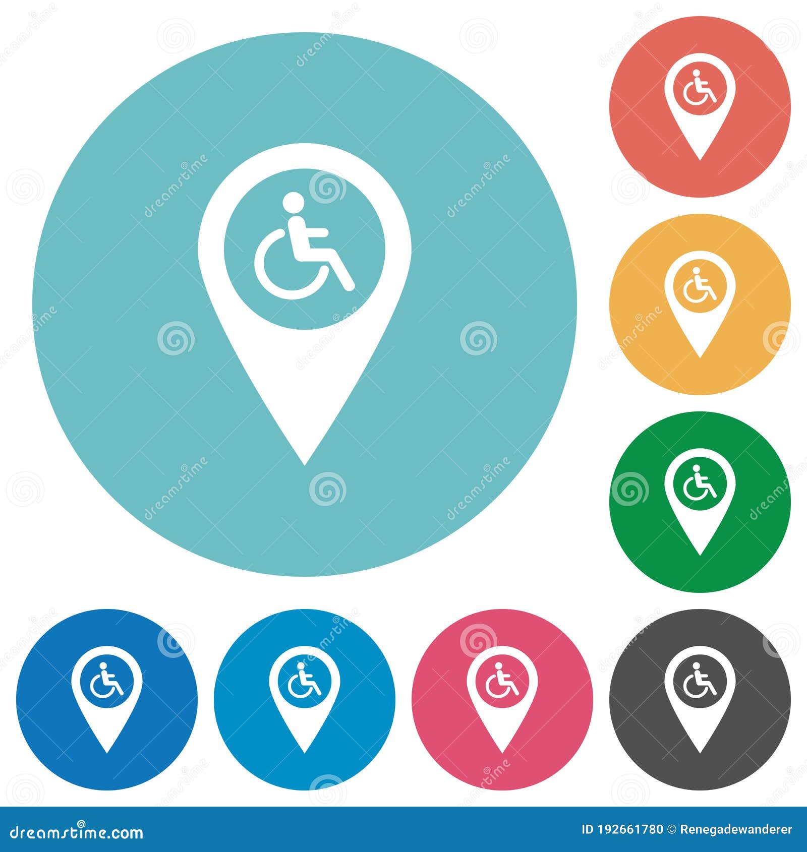 Disability Accessibility GPS Map Location Flat Round Icons Stock Vector ...