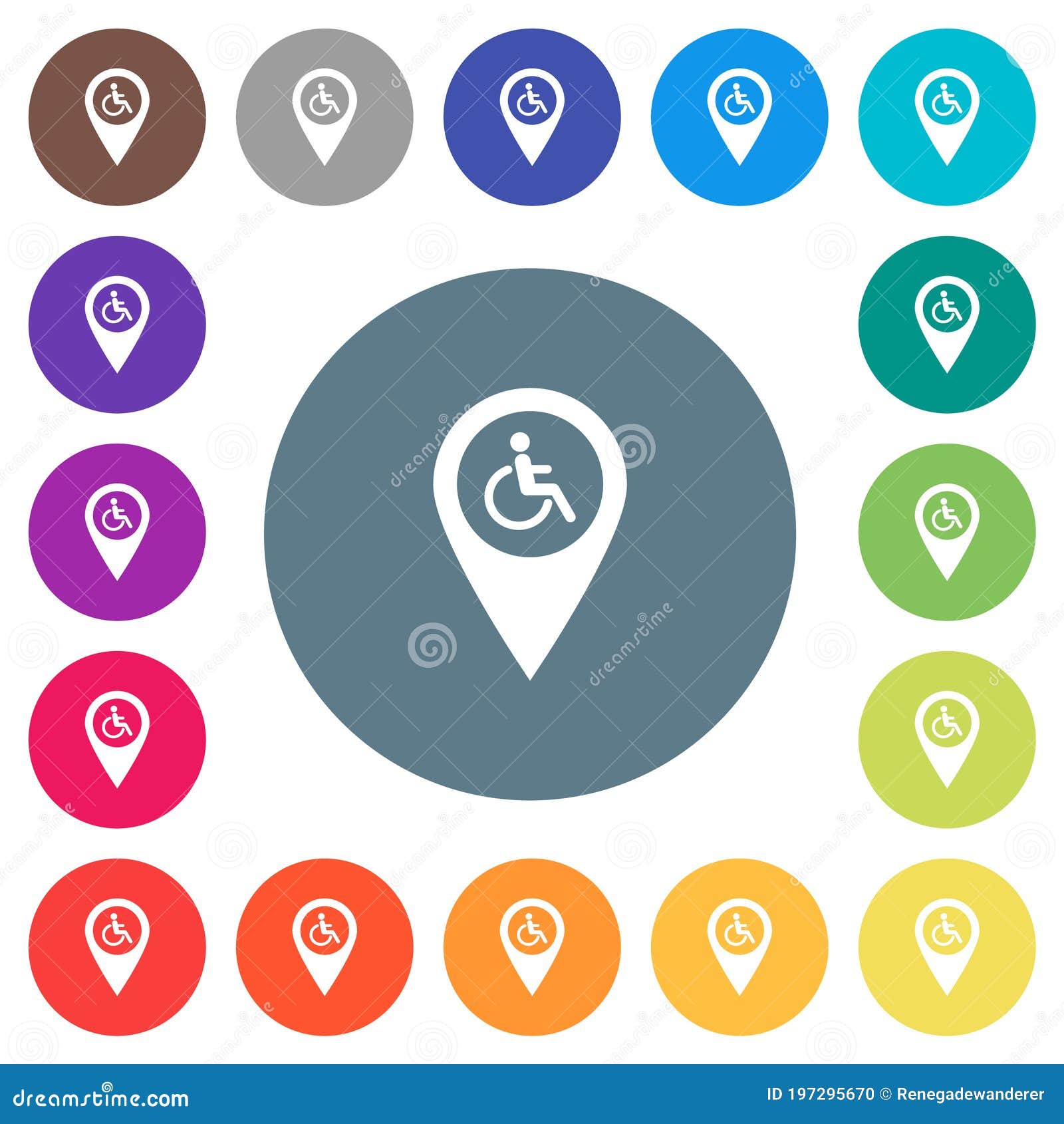 Disability Accessibility GPS Map Location Flat White Icons on Round ...