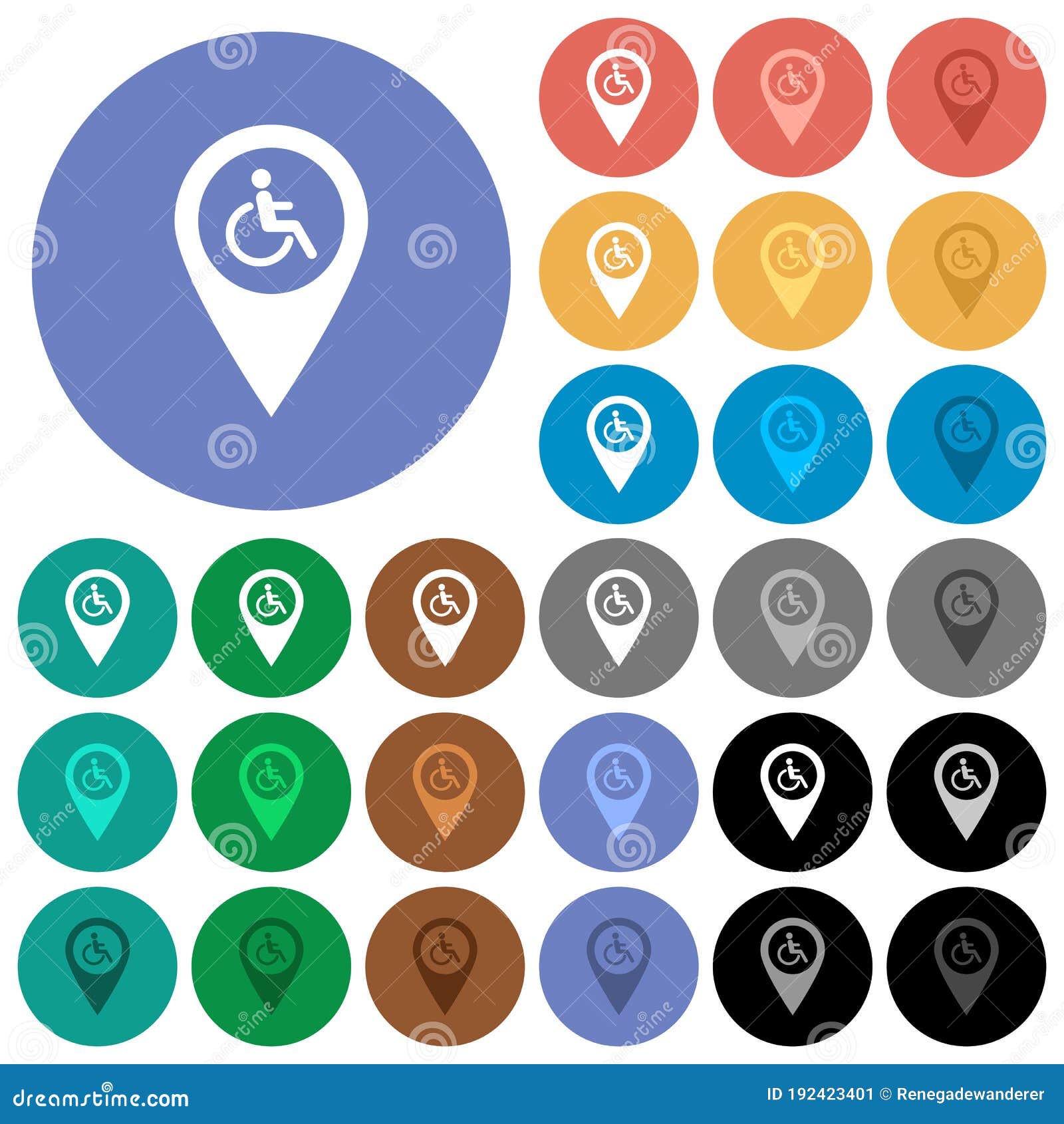 Disability Accessibility GPS Map Location Round Flat Multi Colored ...