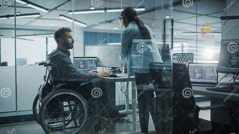 Disability-Friendly Office: Happy it Programmer with Disability in a ...