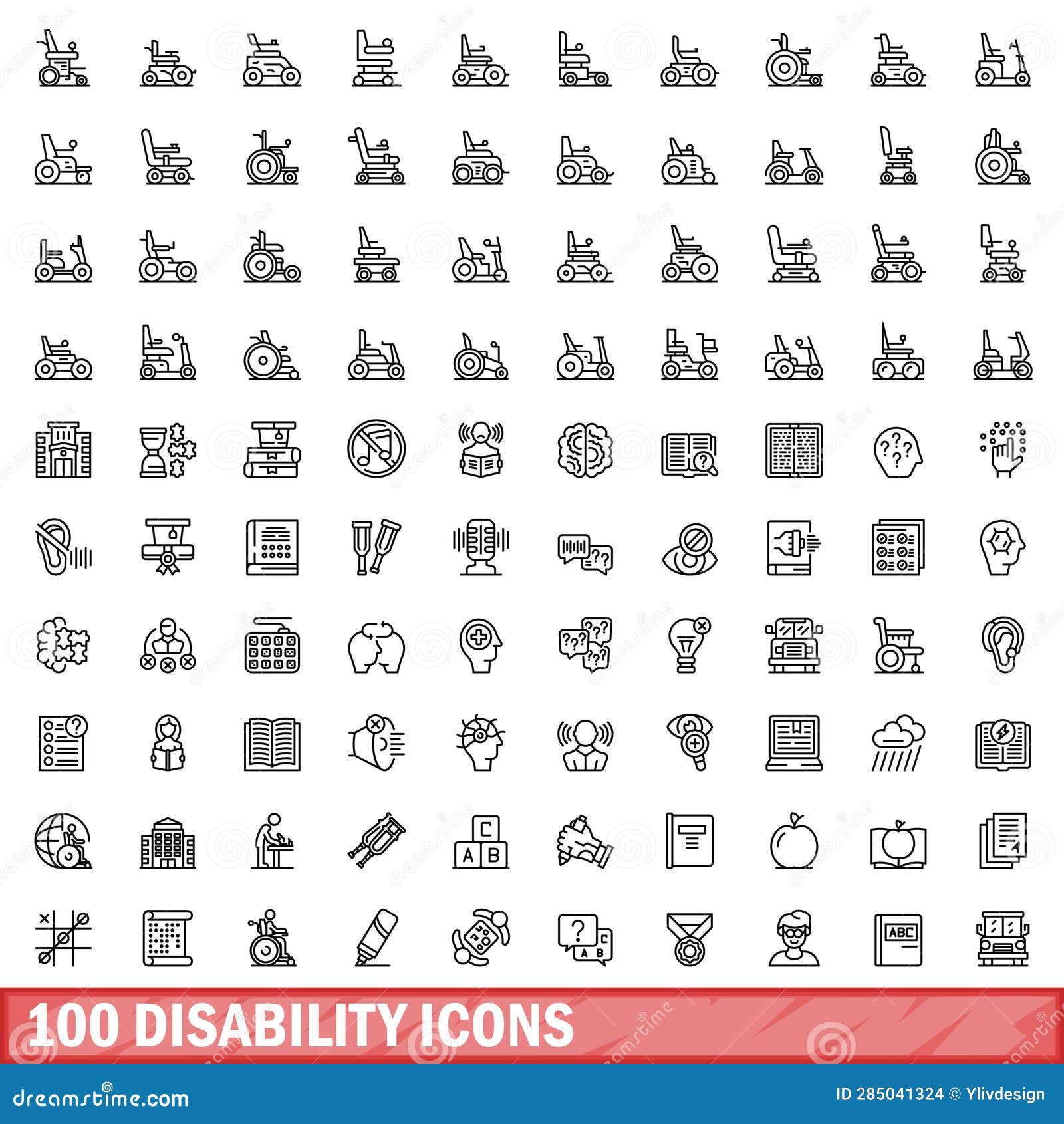 100 Disability Icons Set, Outline Style Stock Illustration ...
