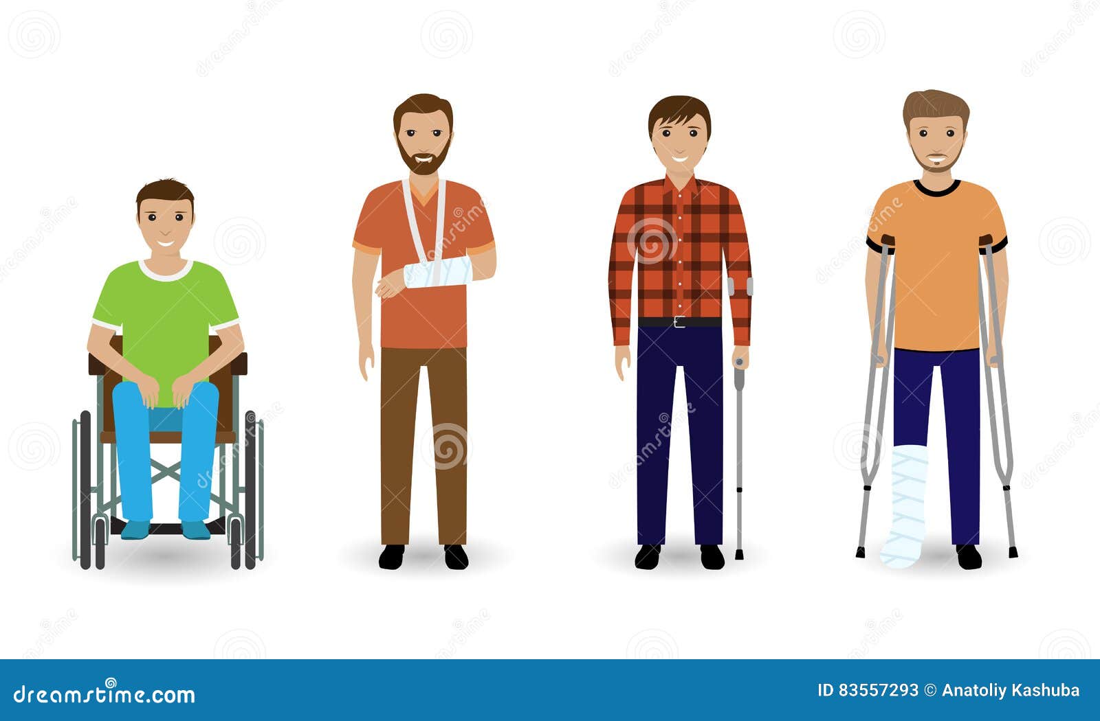 Disability People. Group of Four Invalid Men on a White Background ...