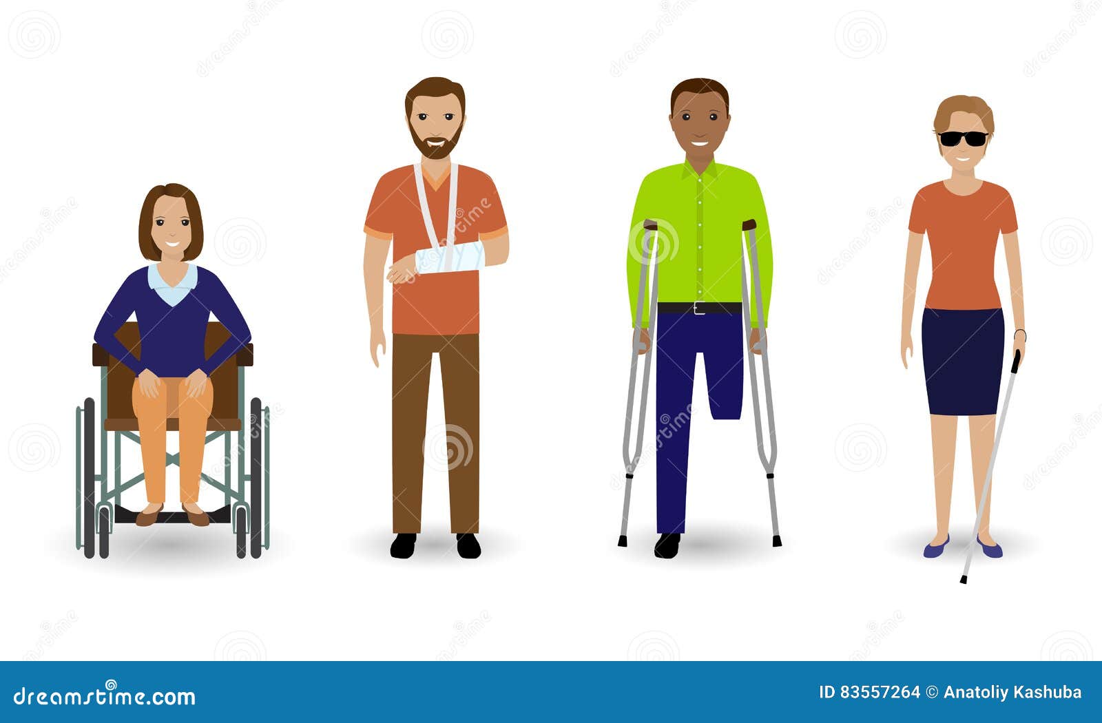 Disability People. Group of Invalid Men and Women on a White Background ...