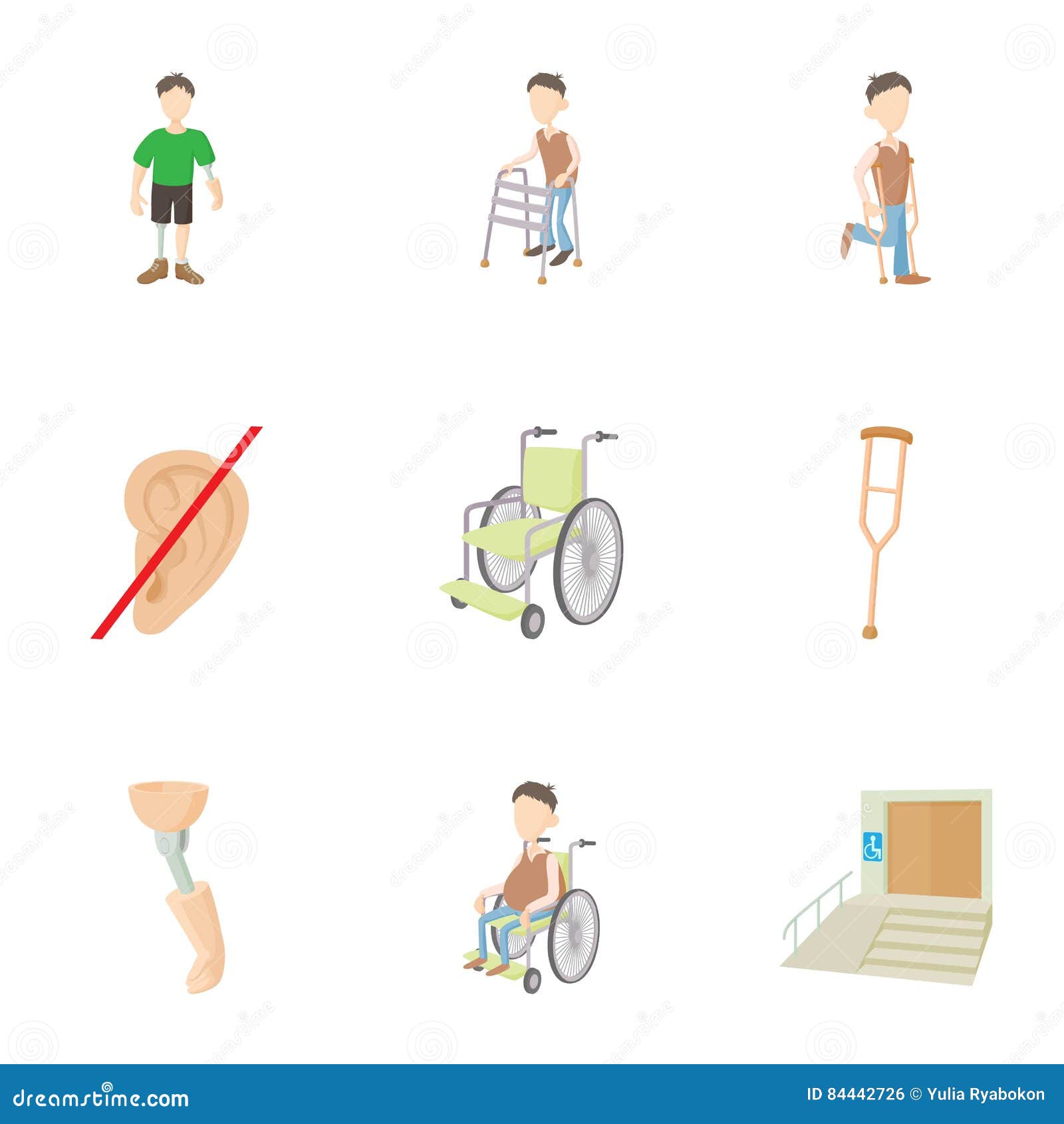 Disability People Icons Set, Cartoon Style Stock Vector - Illustration ...