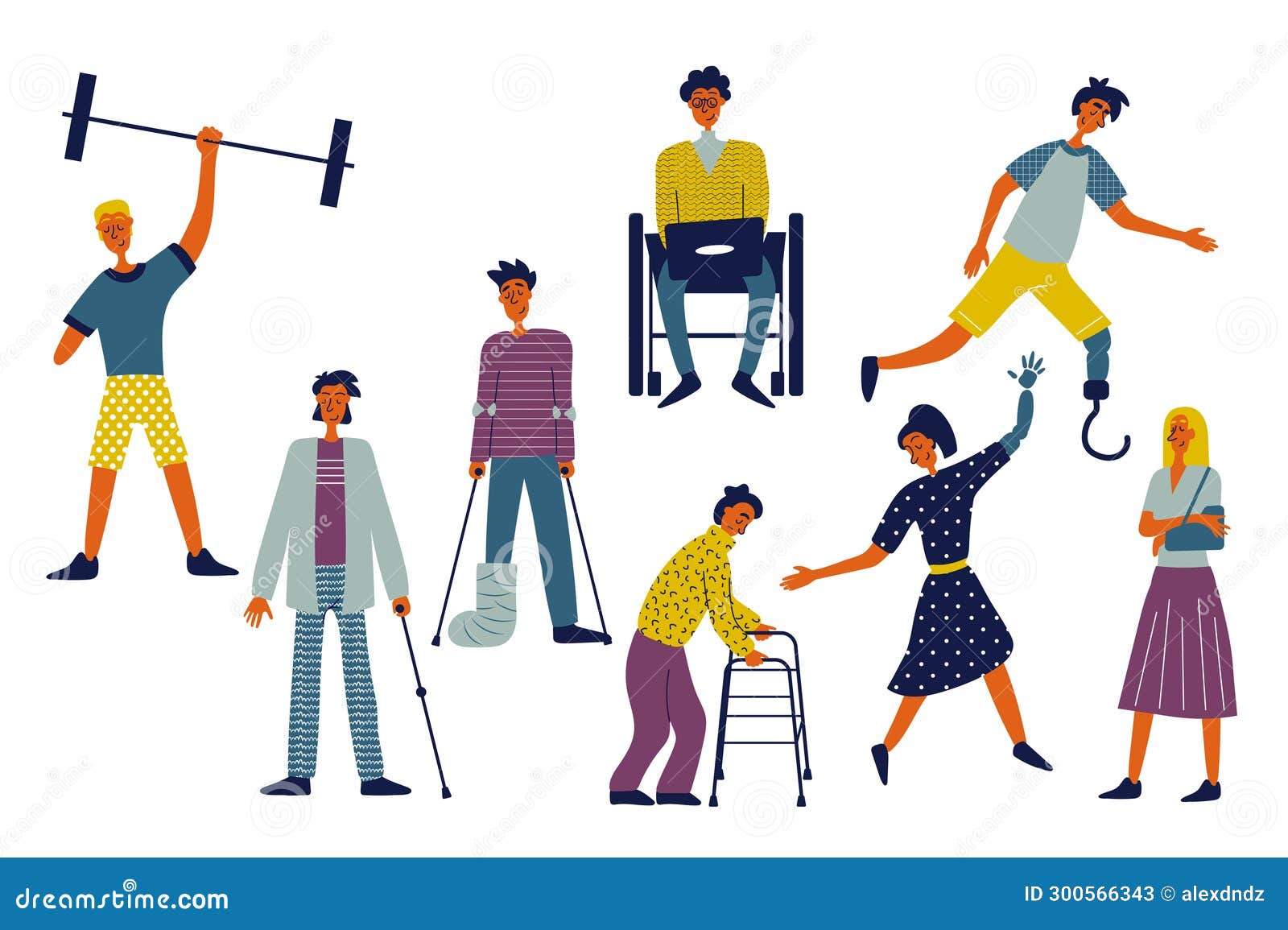Disability People Set in Flat Character Design for Web. Vector ...