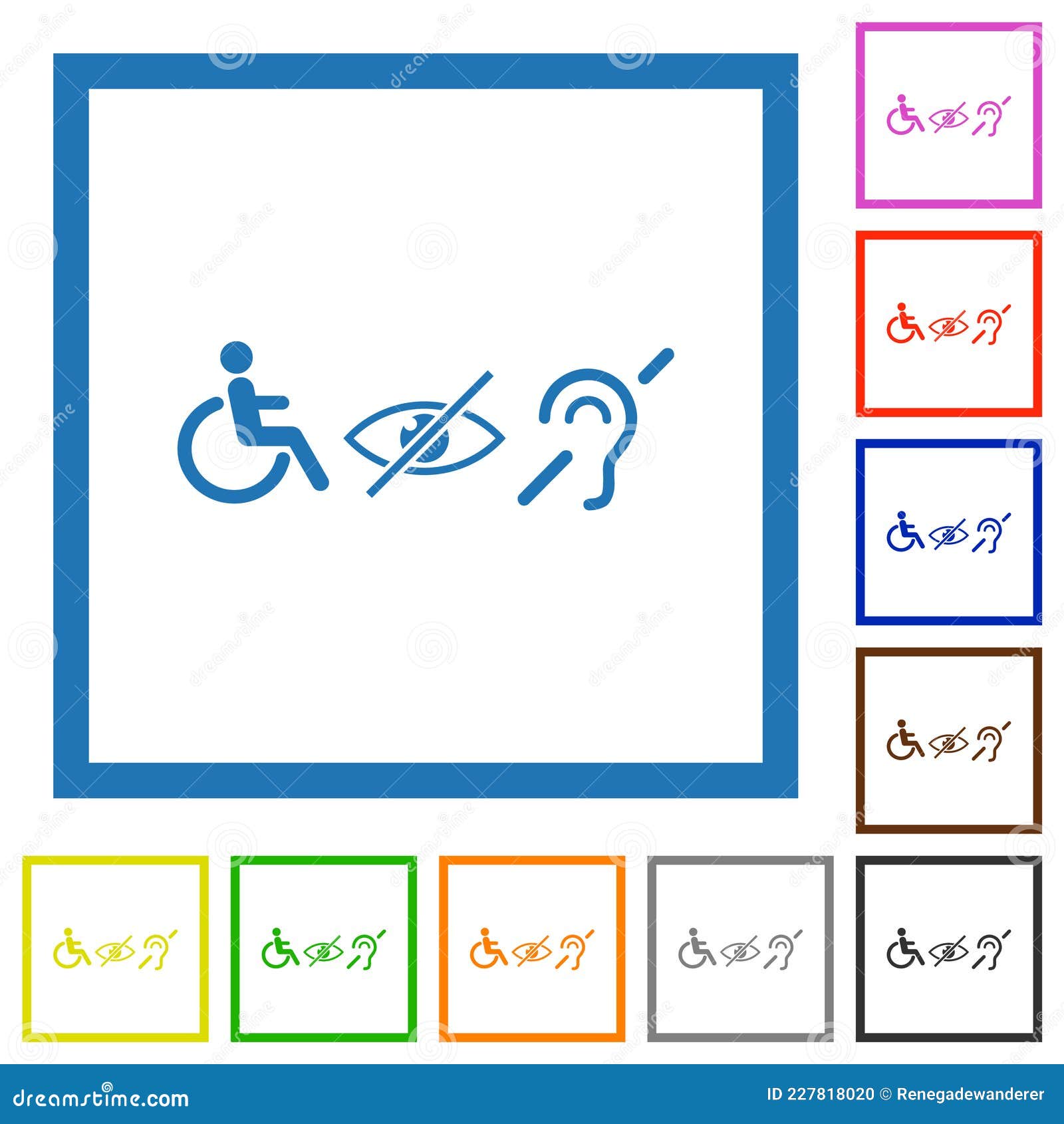 Disability Symbols Flat White Icons In Square Backgrounds Vector ...