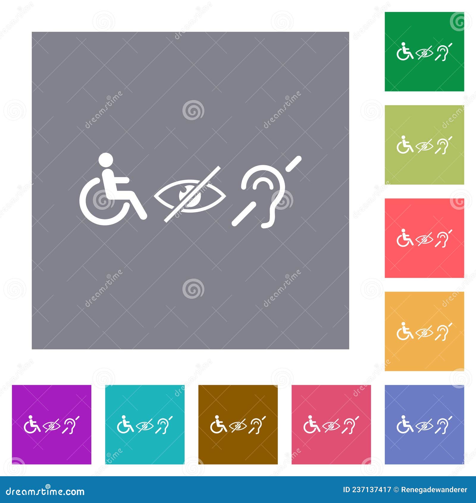 Disability Symbols Flat White Icons On Round Color Backgrounds Vector ...