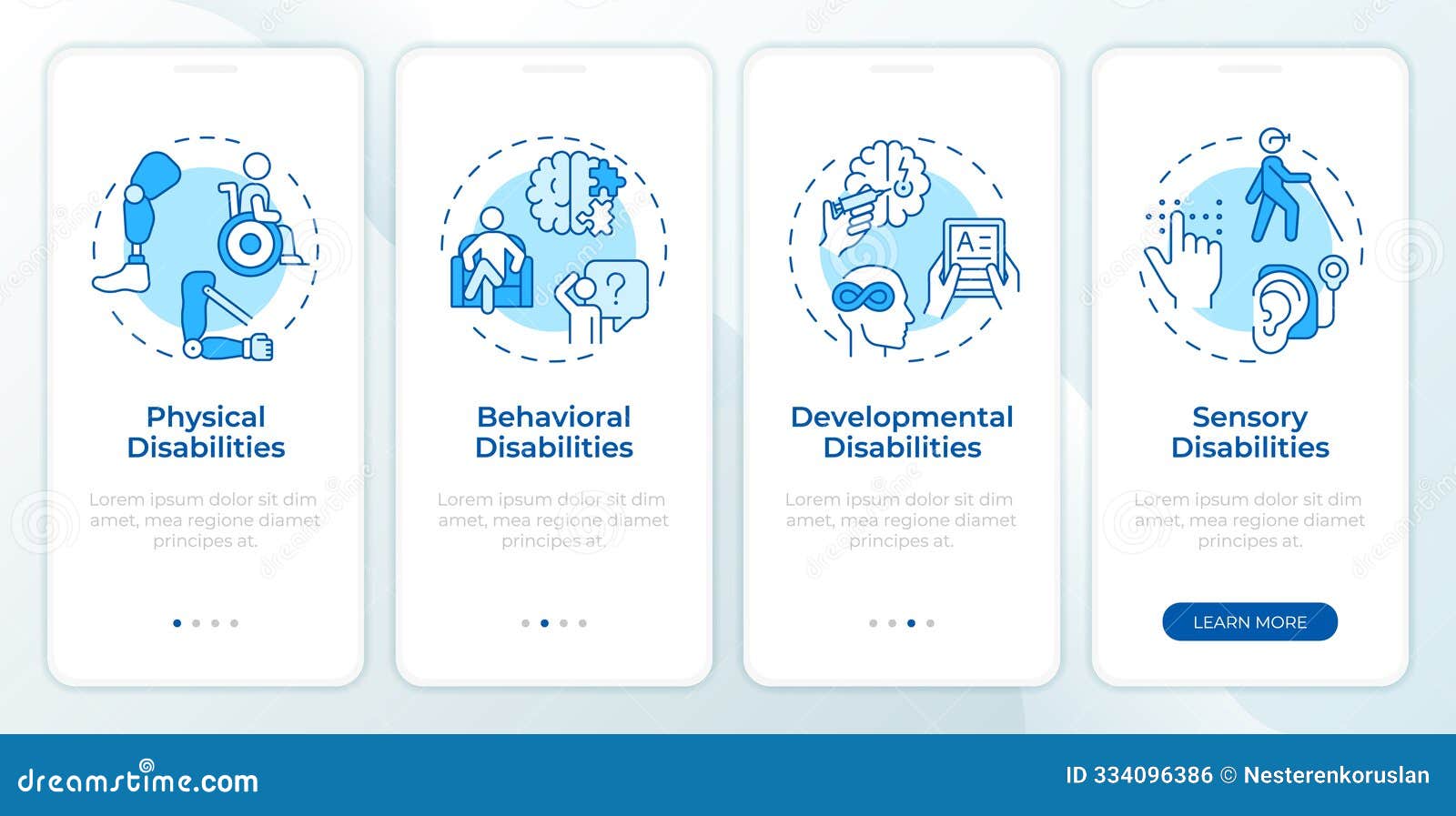 Disability Types Blue Onboarding Mobile App Screen Stock Vector ...