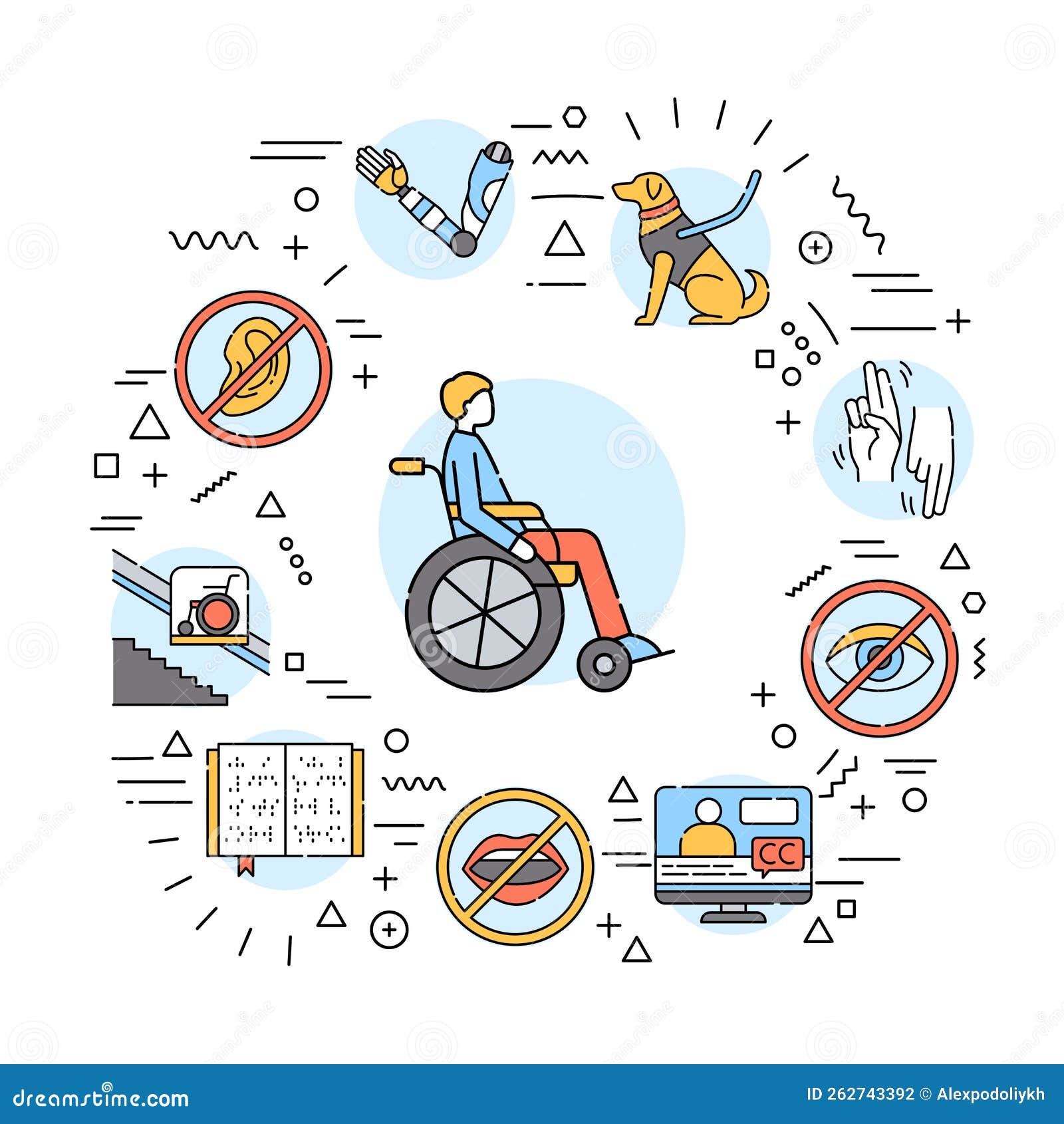 Disability Web Banner. Infographics with Linear Icons Stock Vector ...