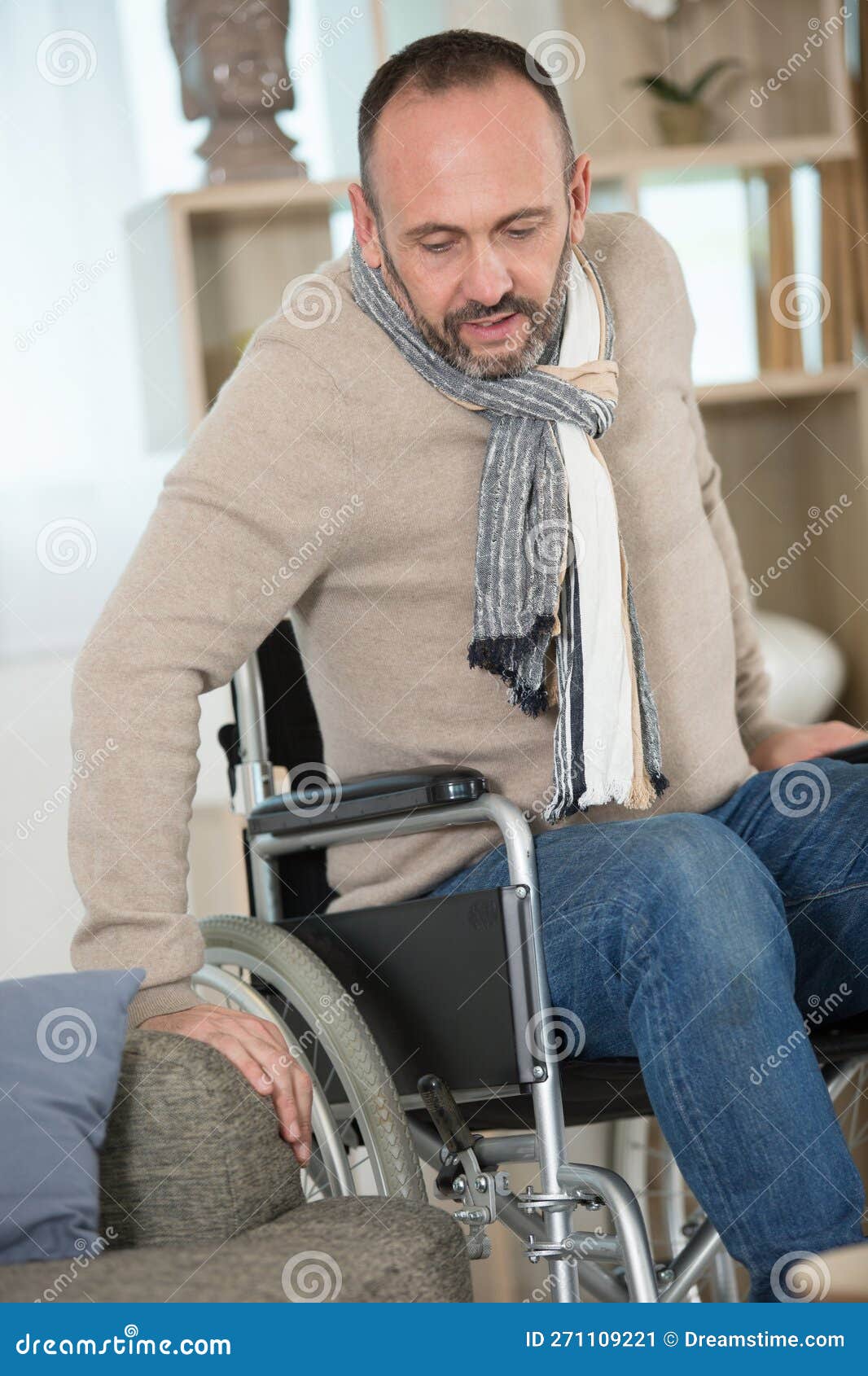 Disable Man Trying To Sit on Sofa Stock Image - Image of ...