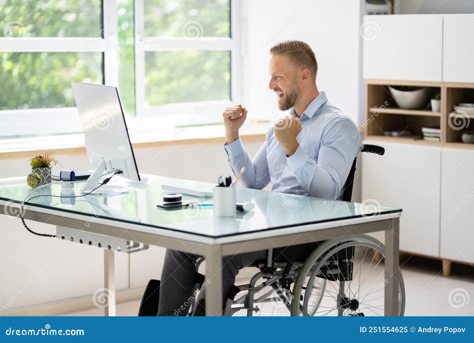 Disable Young Worker Using Computer. Physical Therapy Stock Image ...