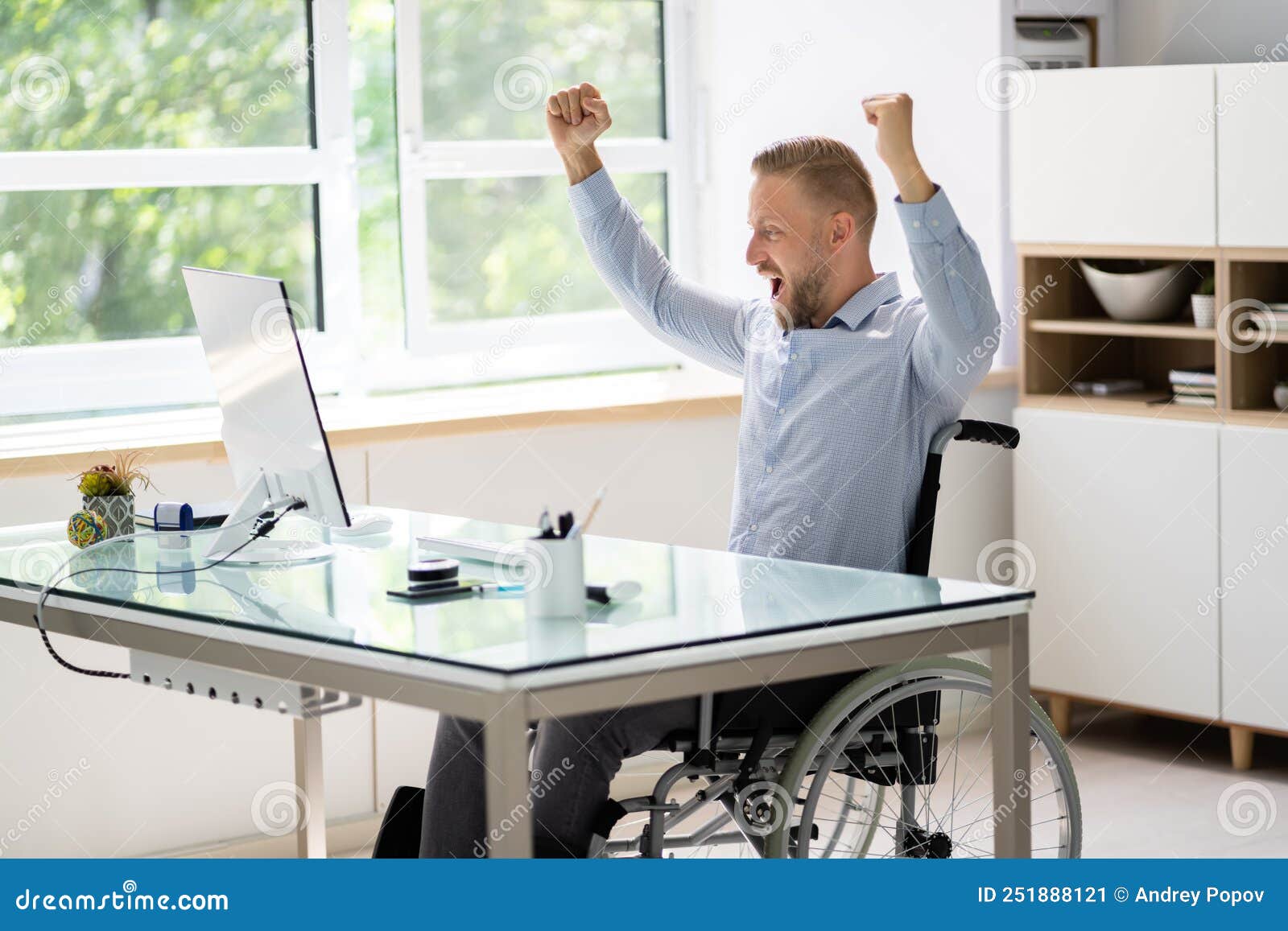 Disable Young Worker Using Computer. Physical Therapy Stock Image ...