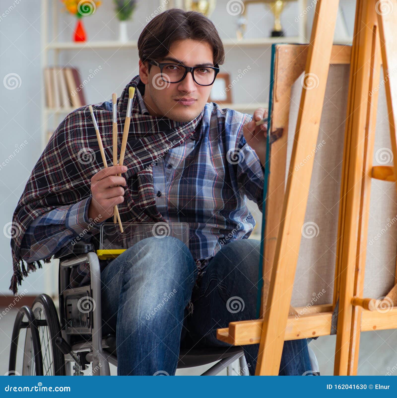 Disabled Artist Painting Picture in Studio Stock Photo - Image of male ...
