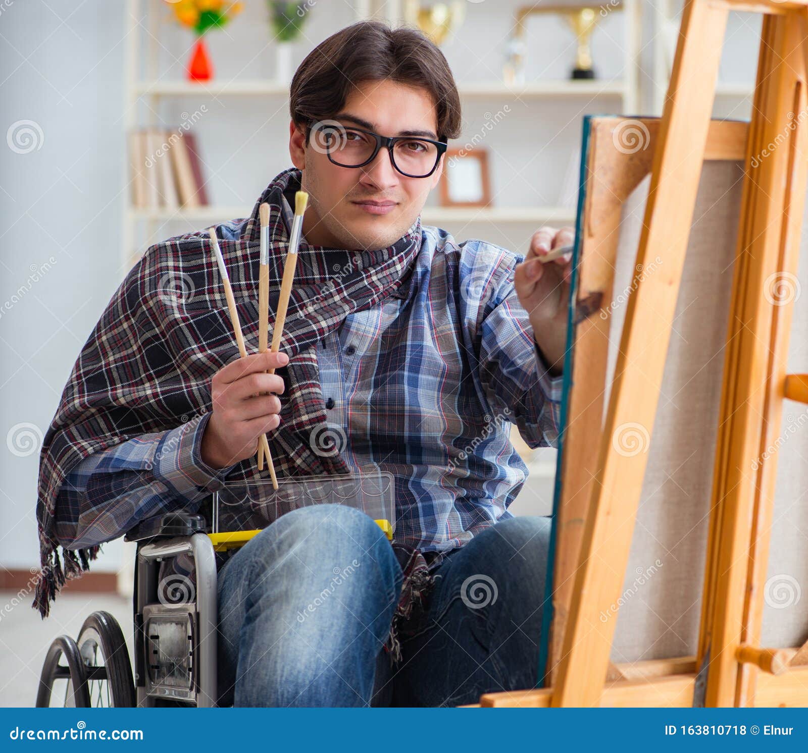 Disabled Artist Painting Picture in Studio Stock Photo - Image of male ...
