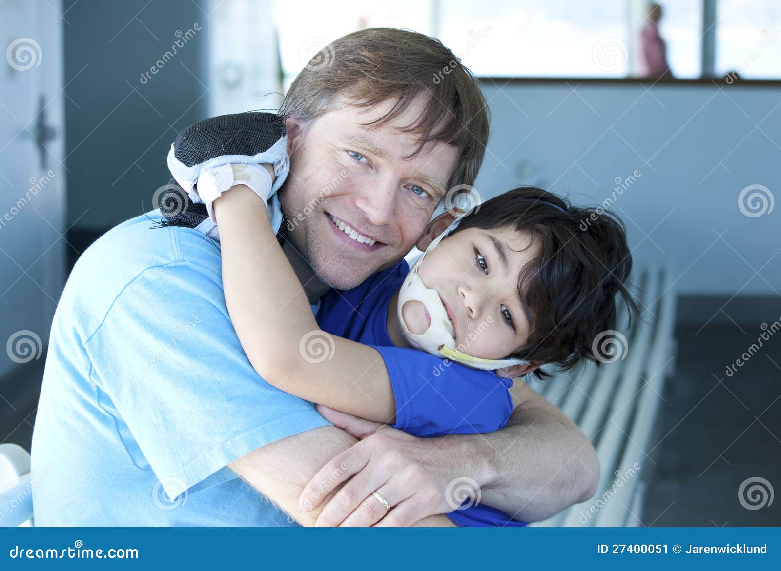Disabled Boy Giving Father a Big Hug Stock Image - Image of mixed, race ...
