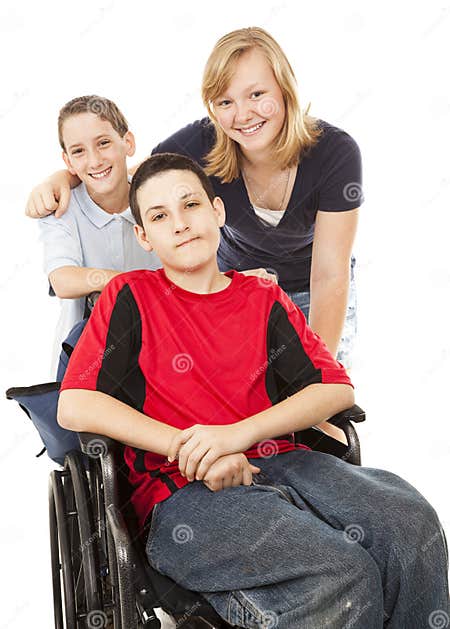 Disabled Boy and Siblings stock image. Image of portrait - 13352261