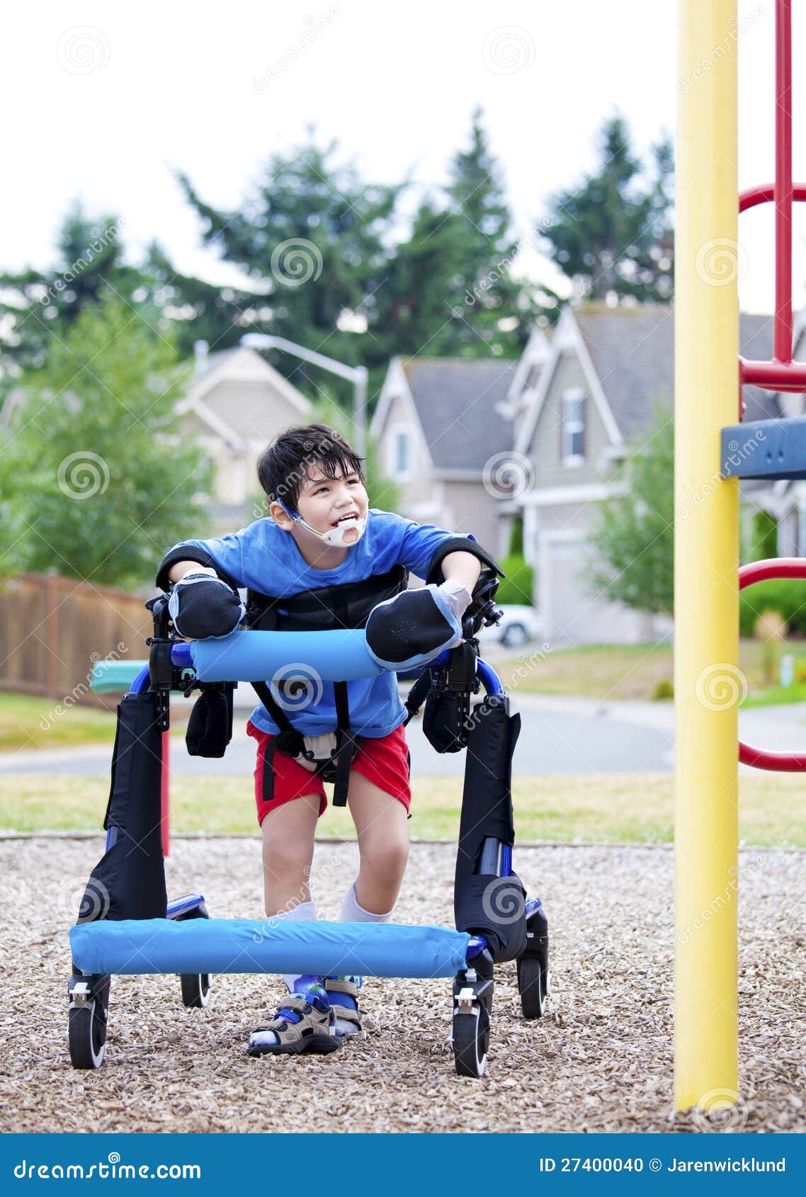 Disabled Boy in Walker at Inaccessible Pla Stock Photo - Image of happy ...