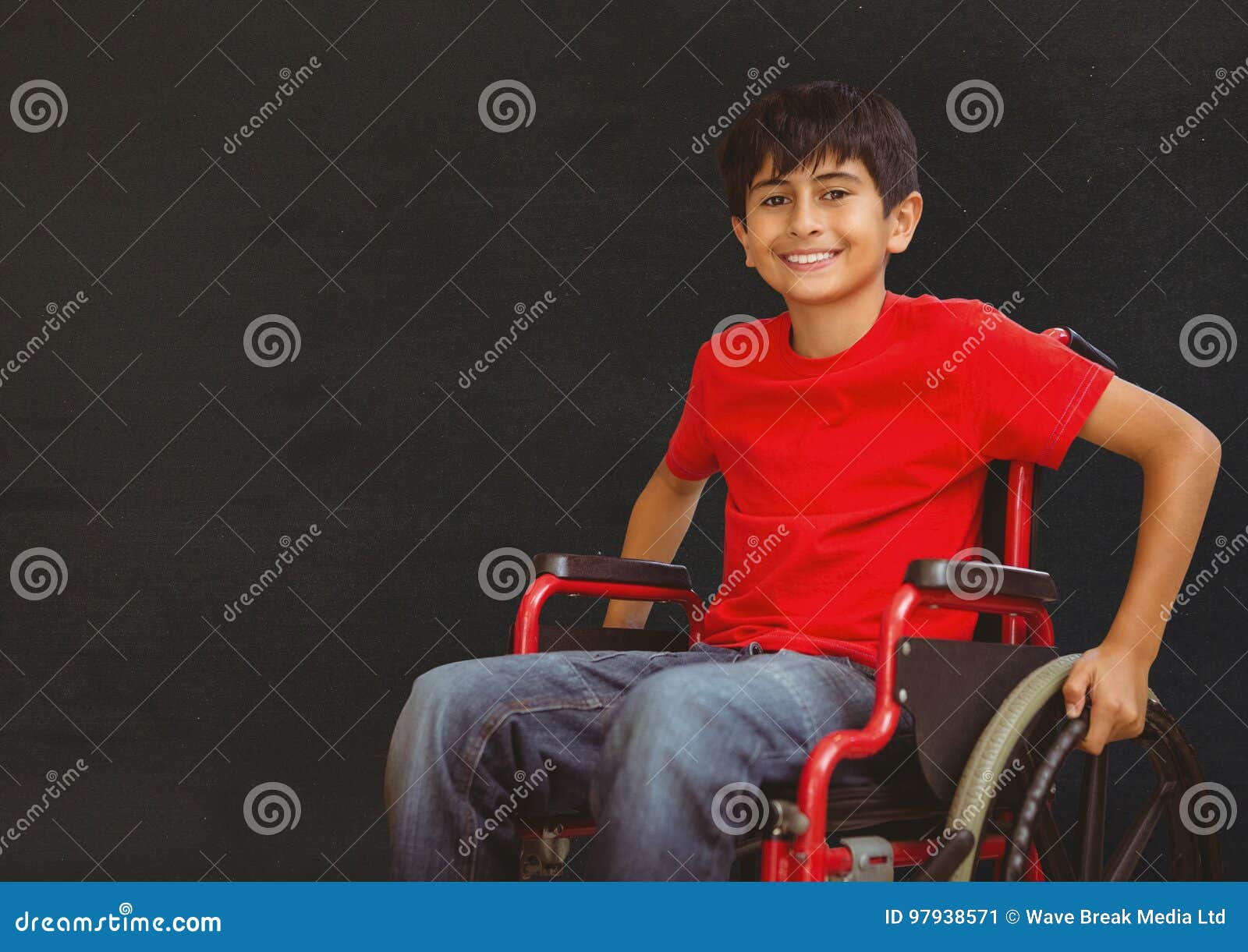 Disabled Boy in Wheelchair in Front of Blackboard Stock Image - Image ...