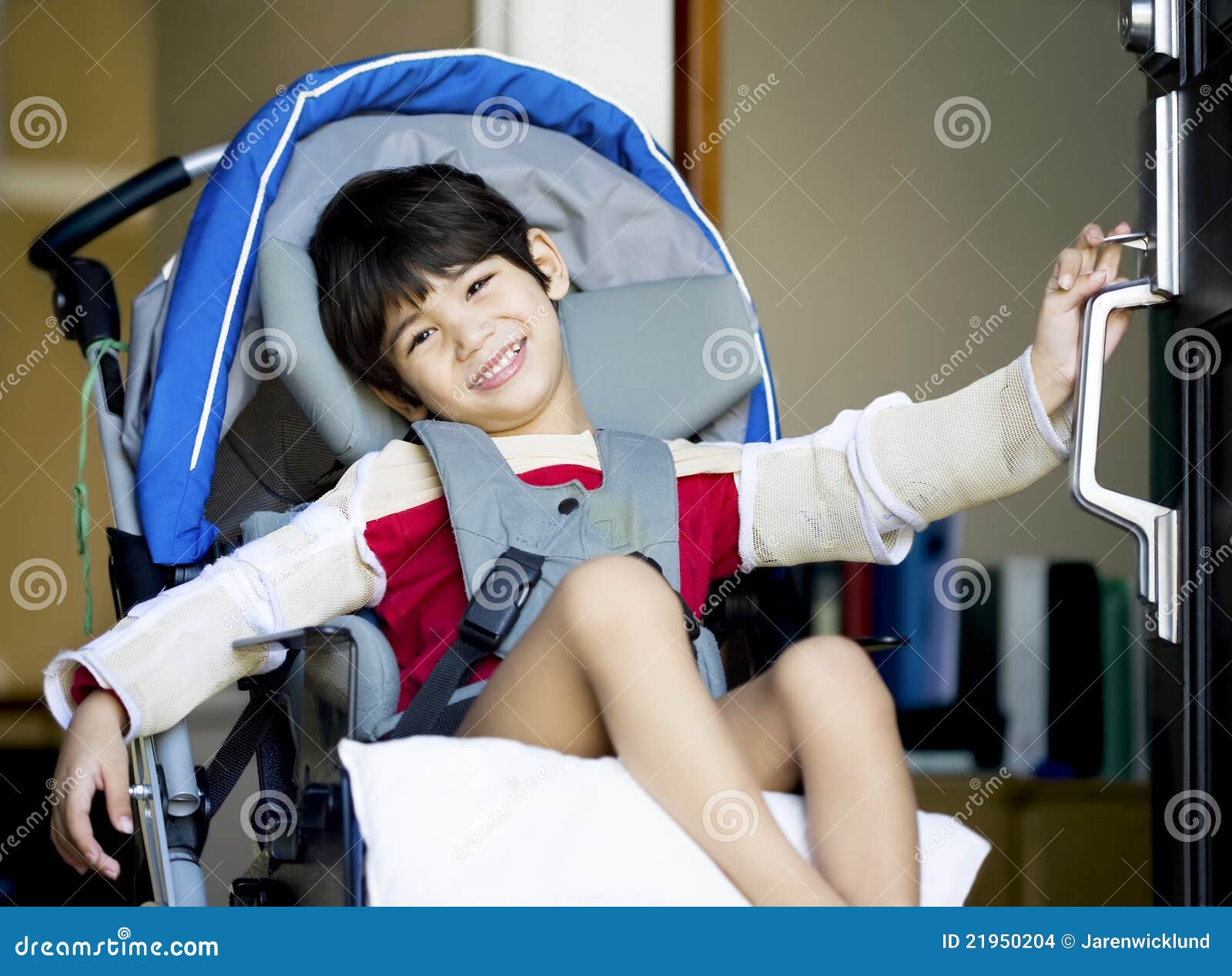 Disabled Boy In Wheelchair Opening Door Stock Photography ...