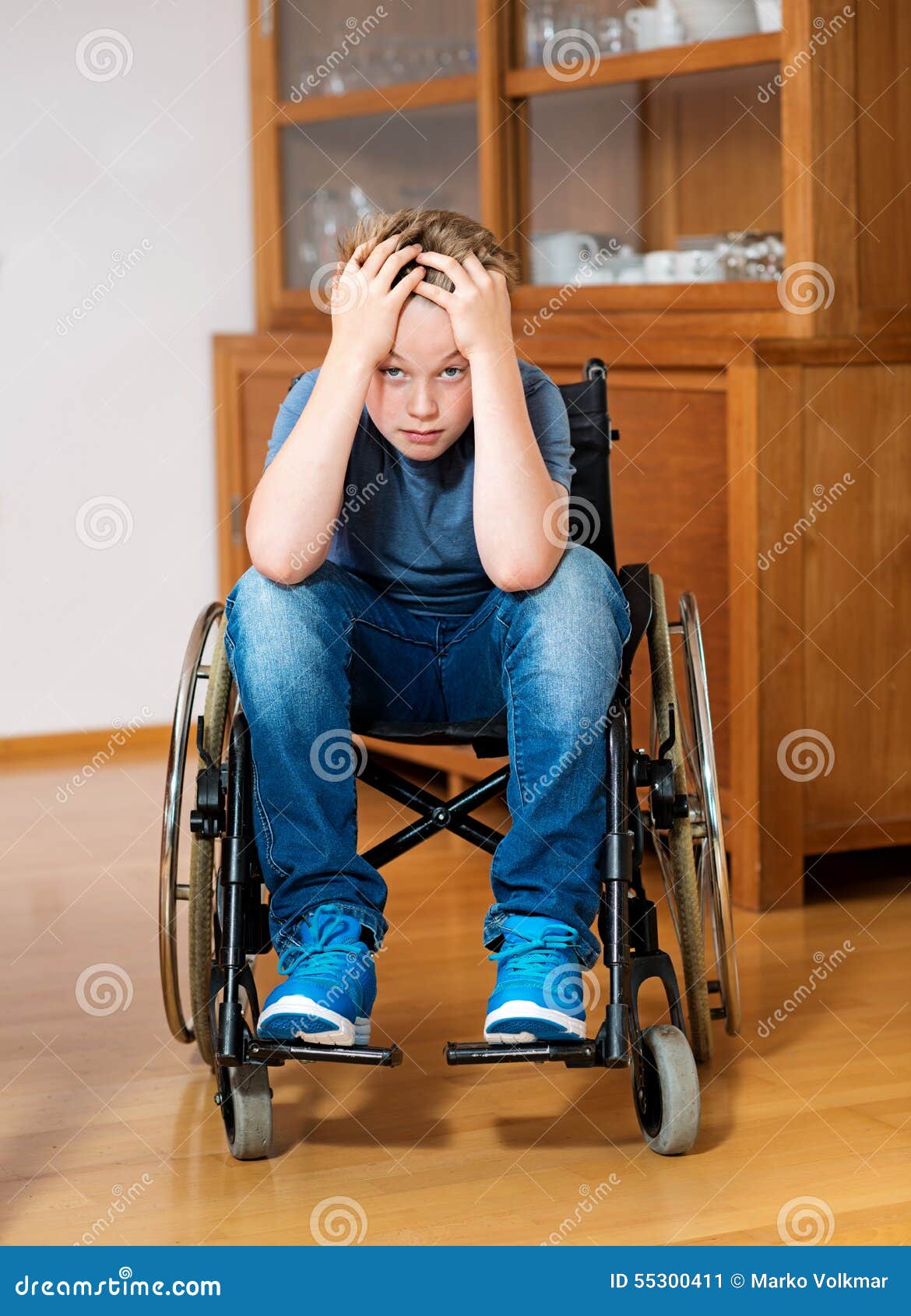Disabled Boy in Wheelchair is Sad Stock Image - Image of table, person ...