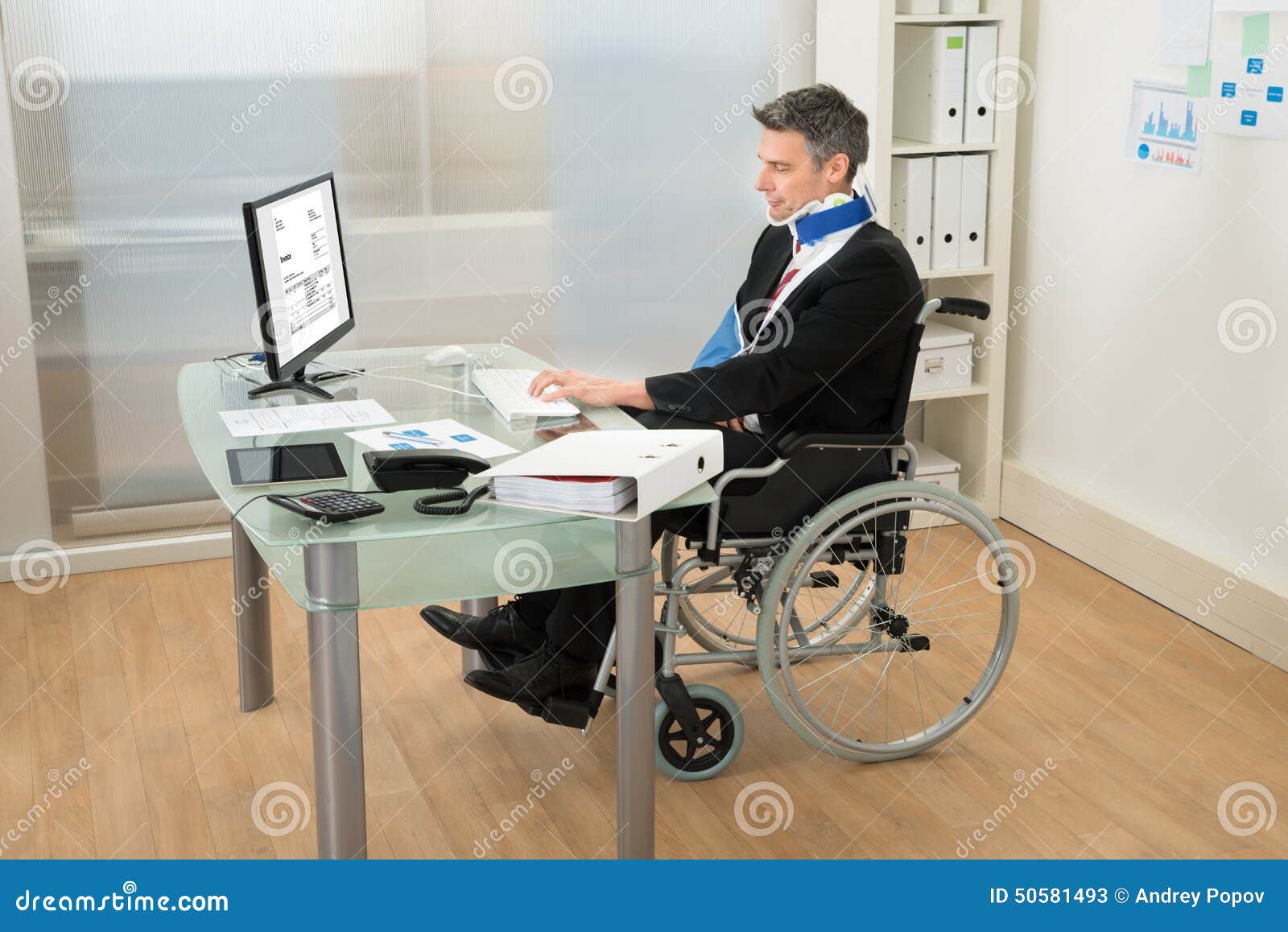 Disabled Businessman Using Computer Stock Image - Image of executive ...