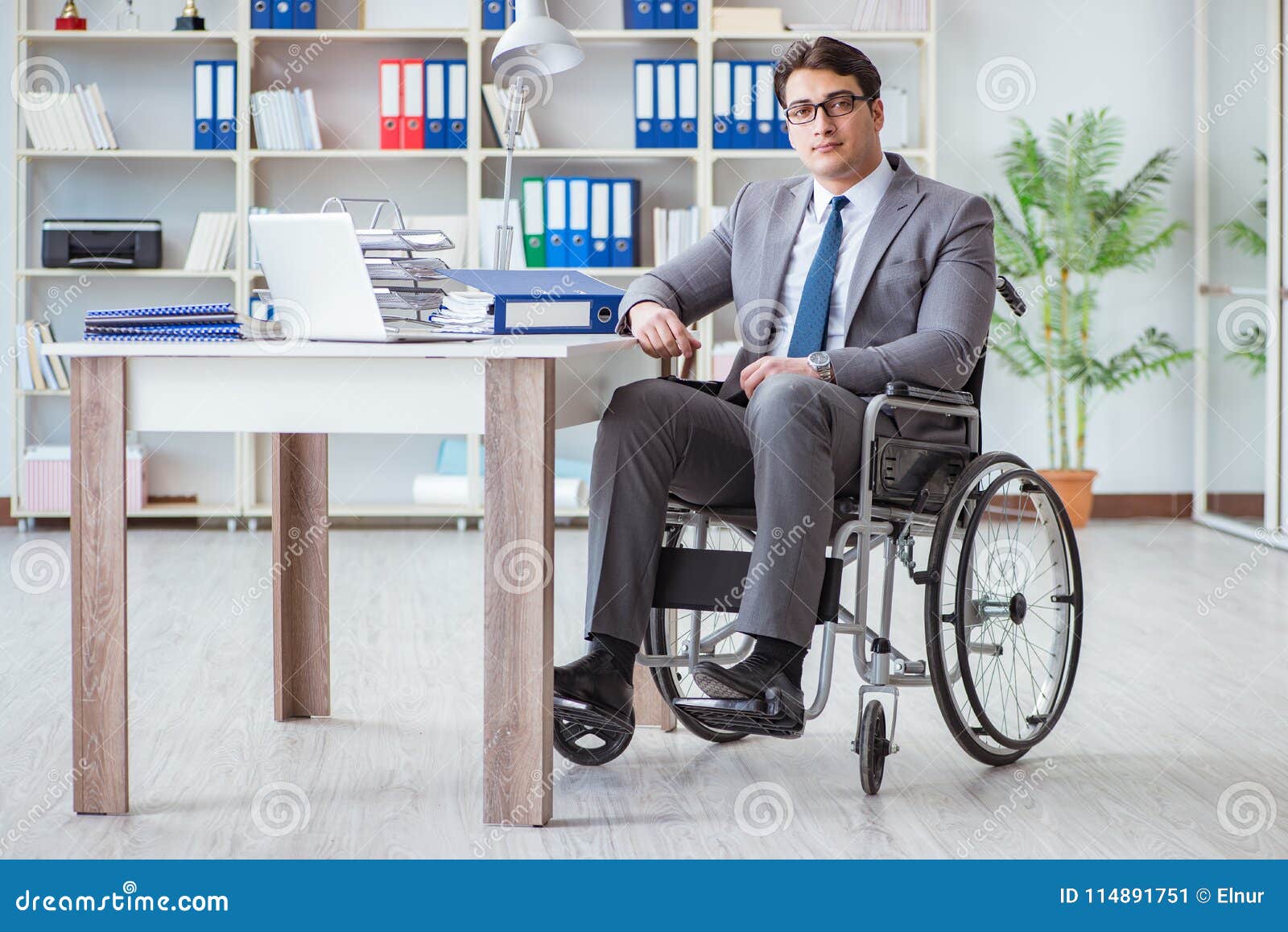 The Disabled Businessman Working in the Office Stock Image - Image of ...