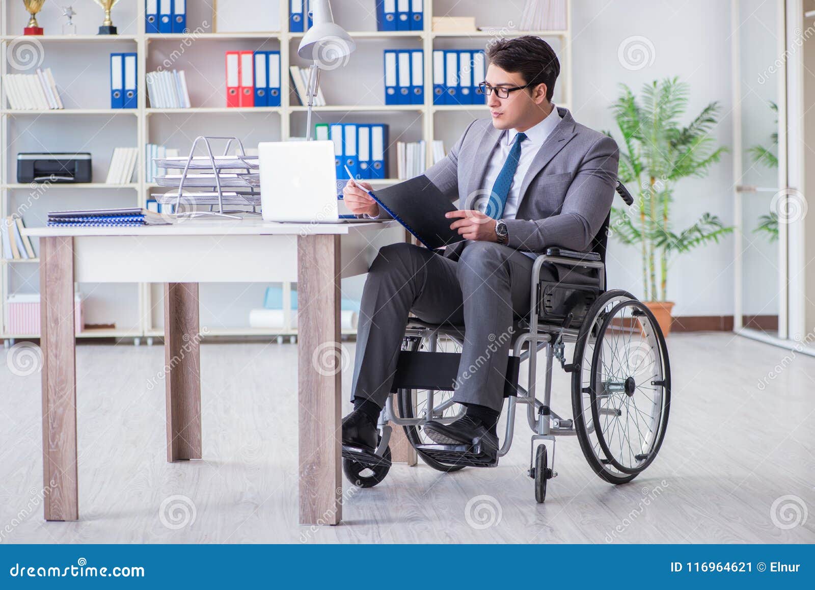 The Disabled Businessman Working in the Office Stock Image - Image of ...