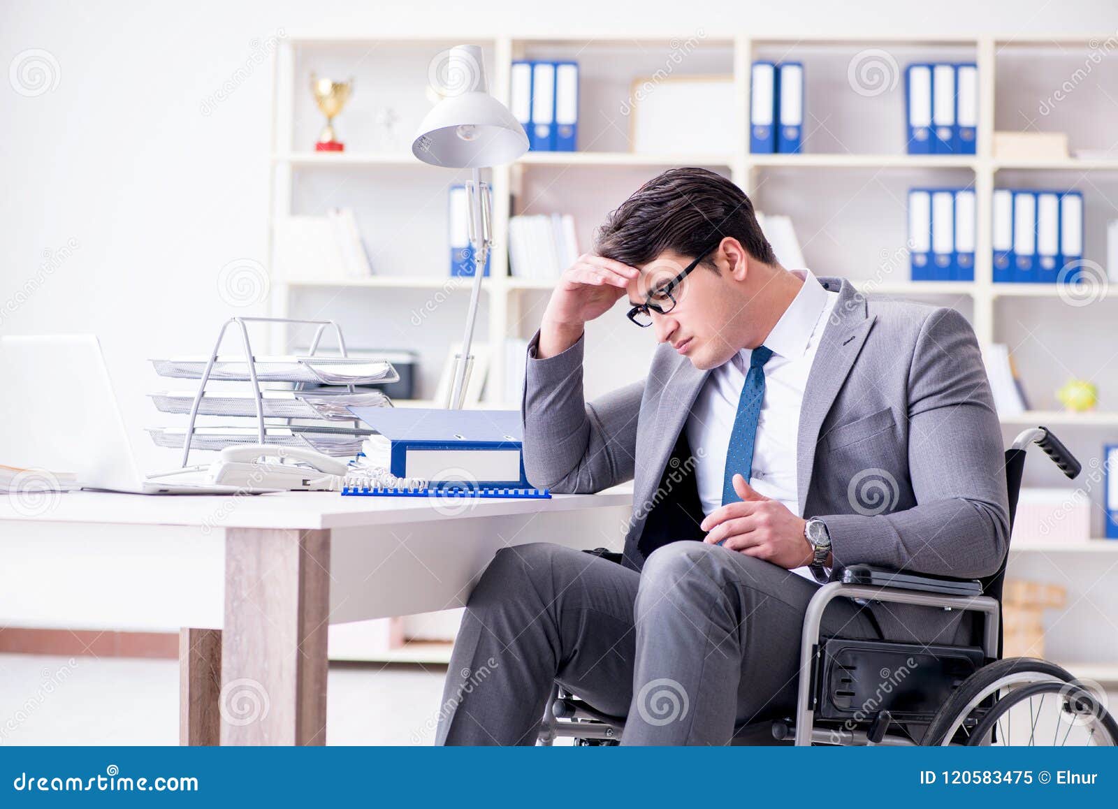 The Disabled Businessman Working in the Office Stock Image - Image of ...