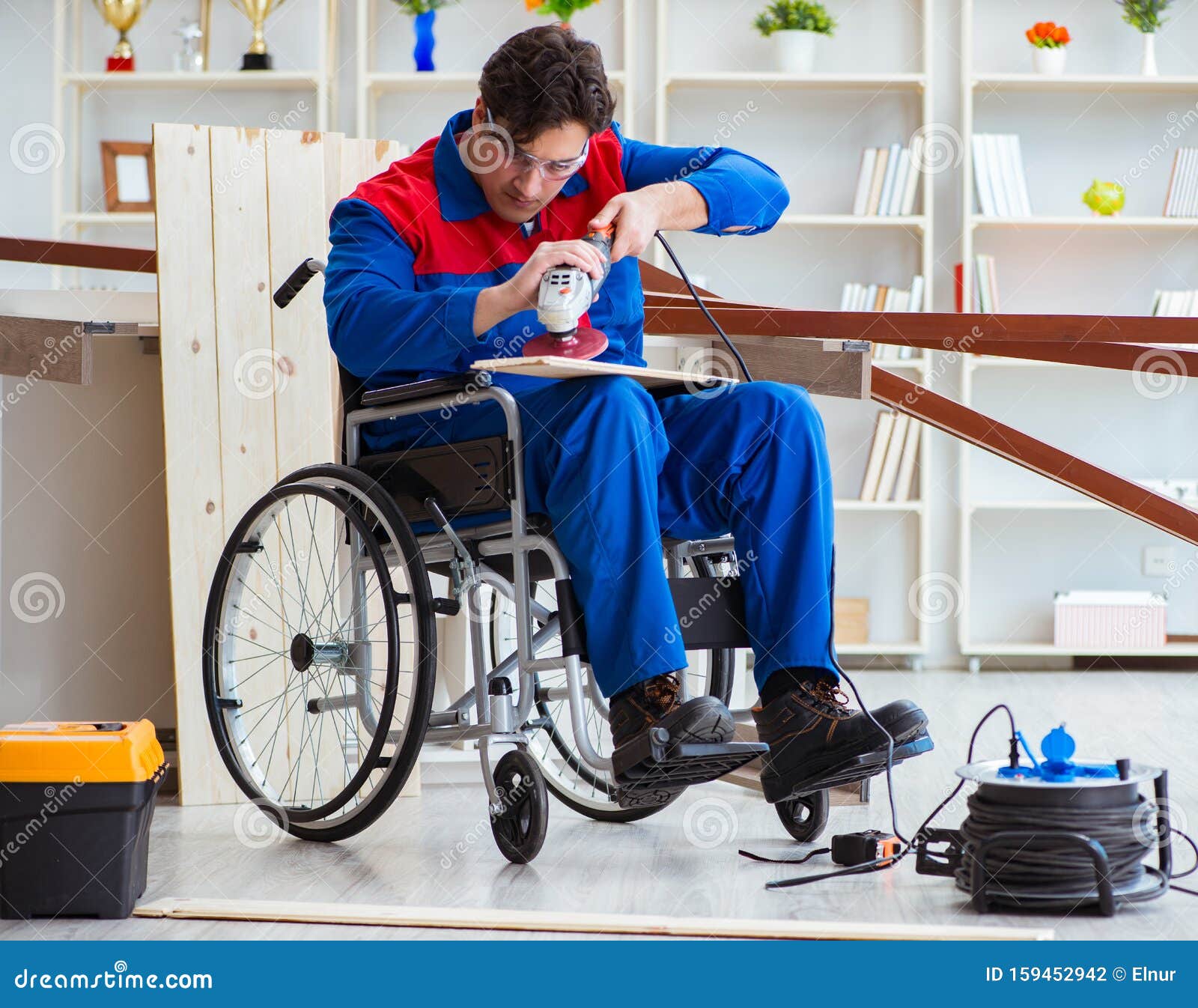 Disabled Carpenter Working with Tools in Workshop Stock Photo - Image ...