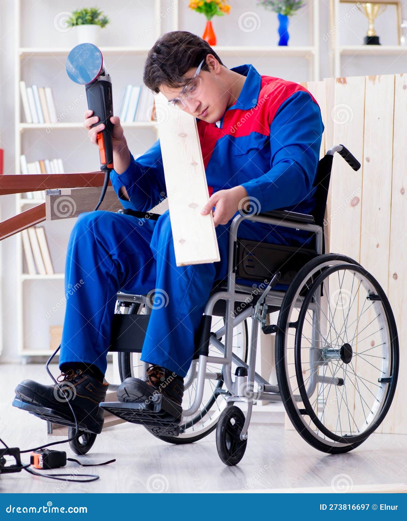 Disabled Carpenter Working with Tools in Workshop Stock Image - Image ...