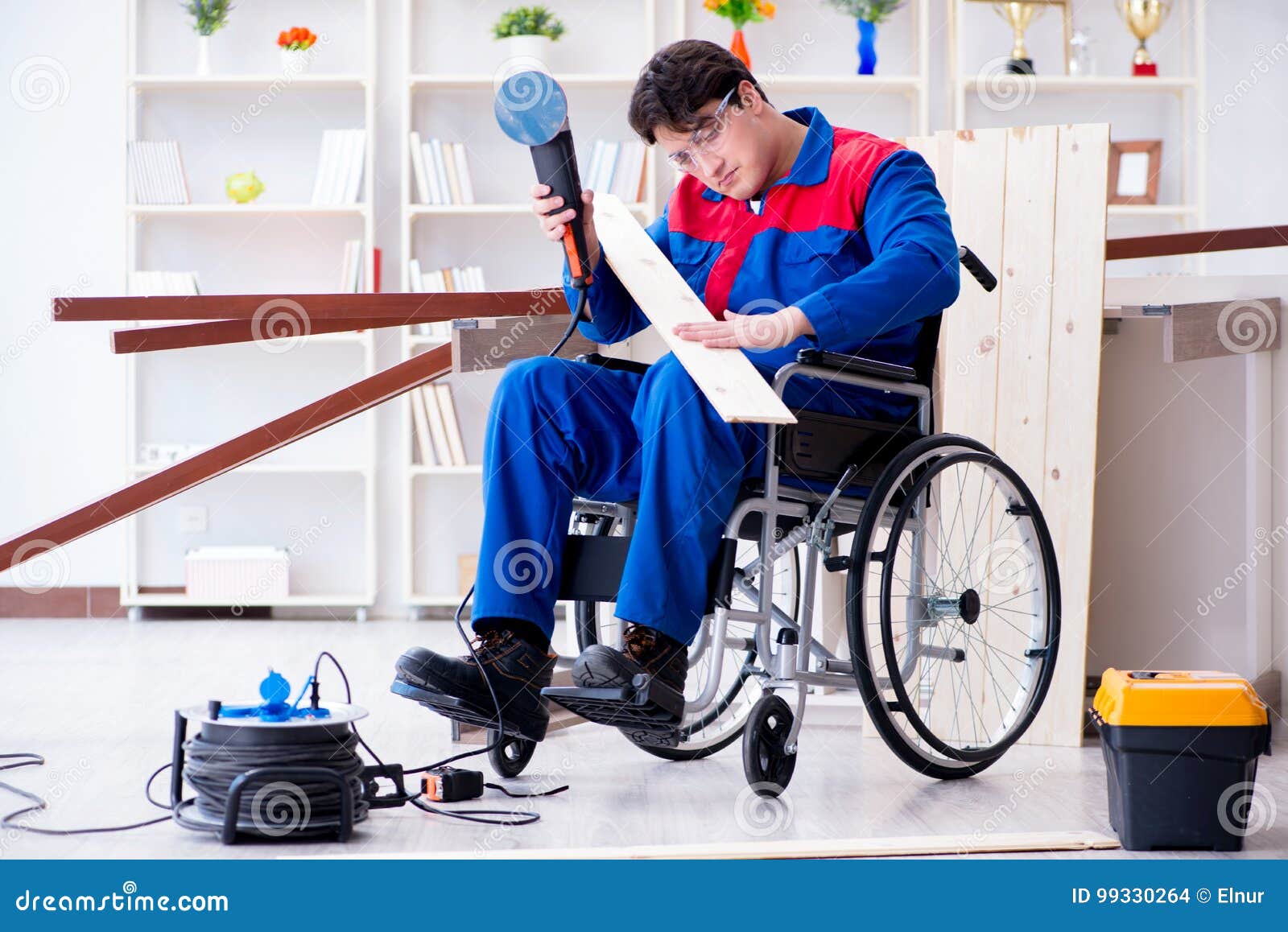 The Disabled Carpenter Working with Tools in Workshop Stock Photo ...