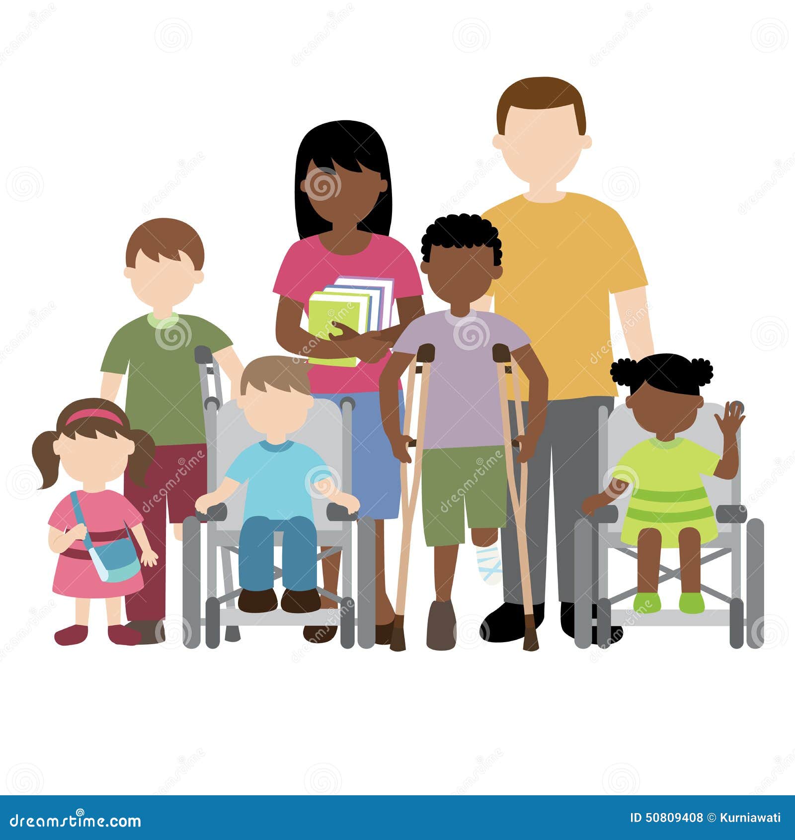 Disabled Children with Friends and Teacher Stock Vector - Illustration ...
