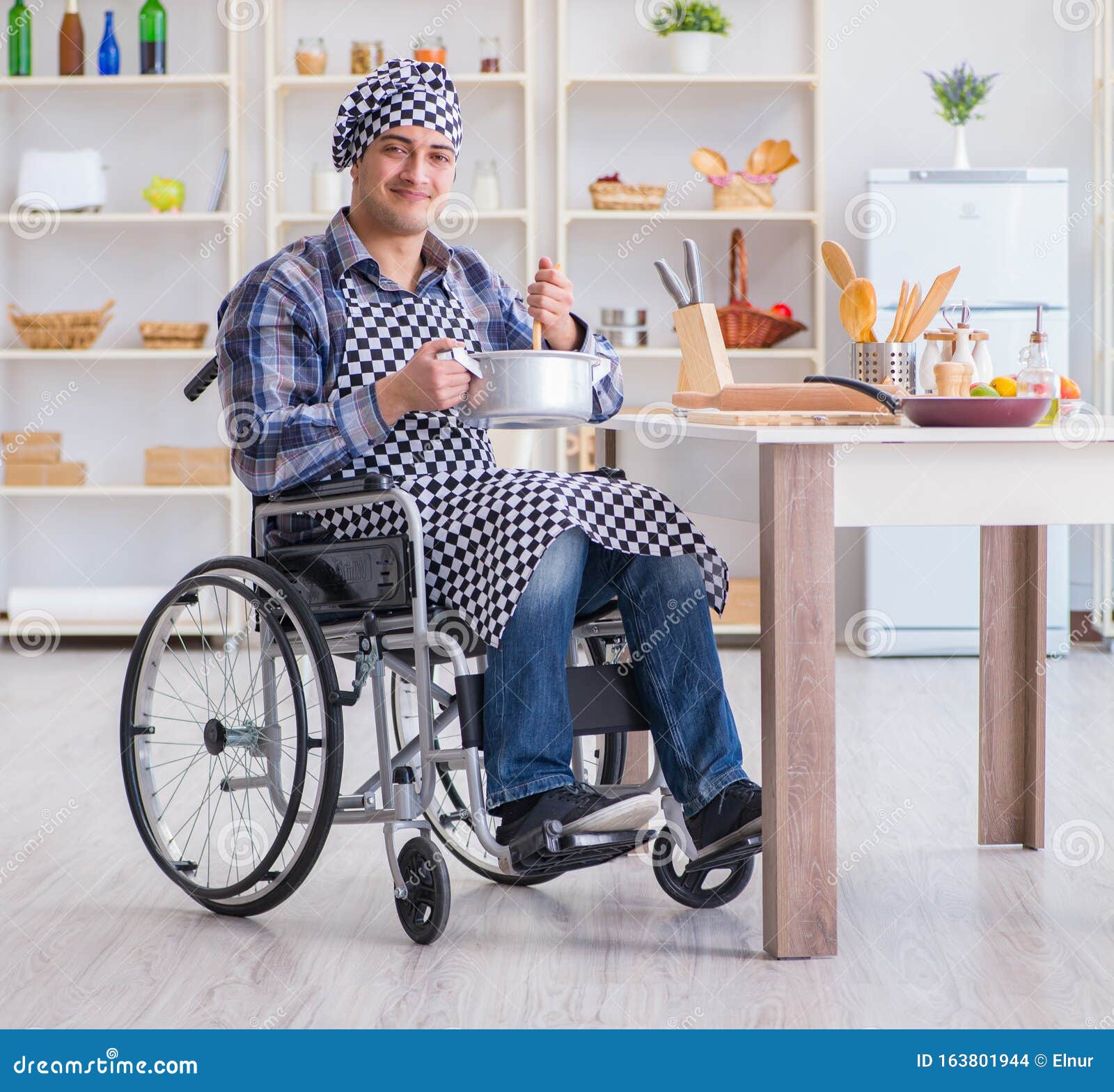 Disabled Cook on Wheelchair in Cooking Concept Stock Photo - Image of ...