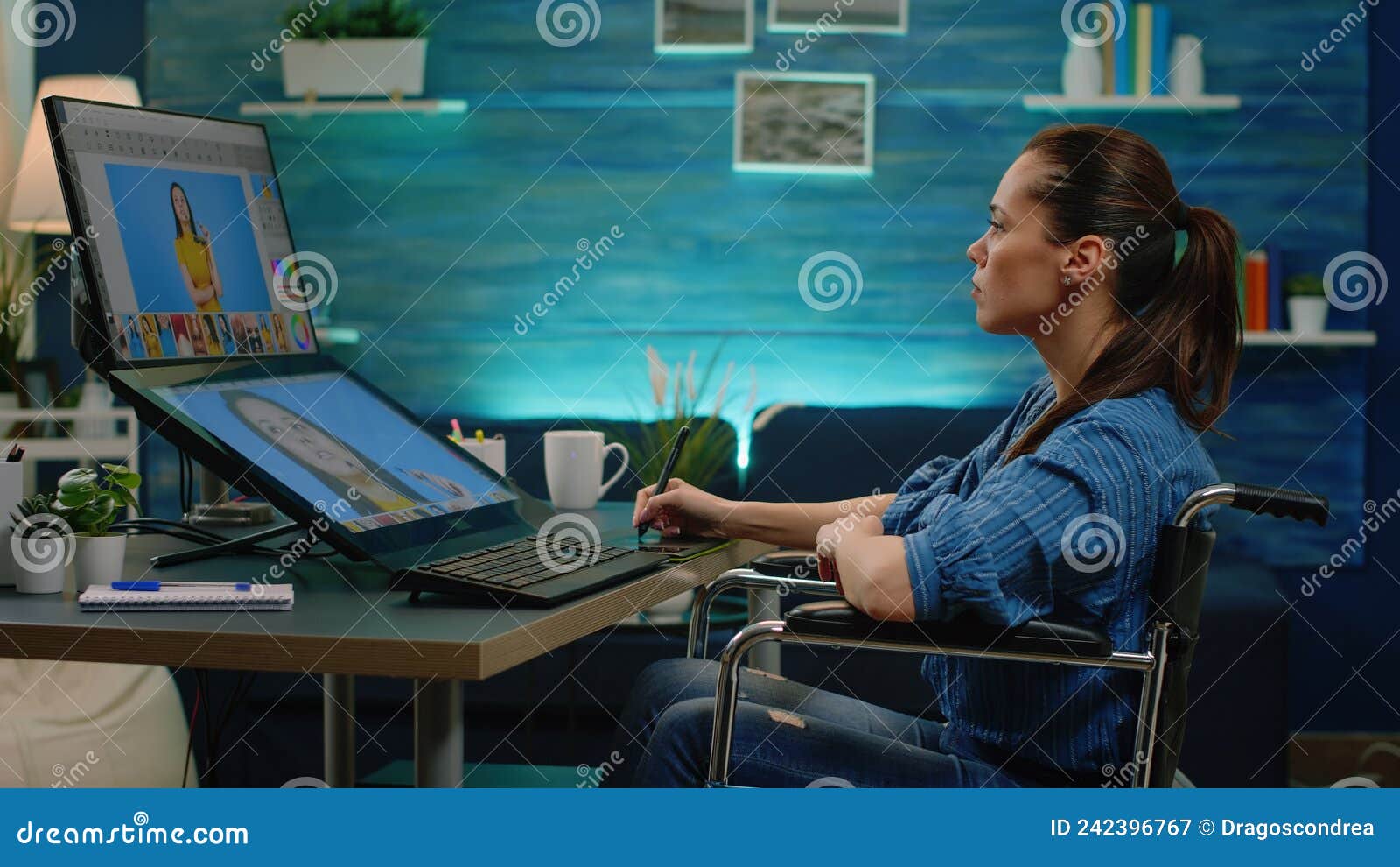 Disabled Editor Doing Retouch Work with Editing Software Stock Image ...