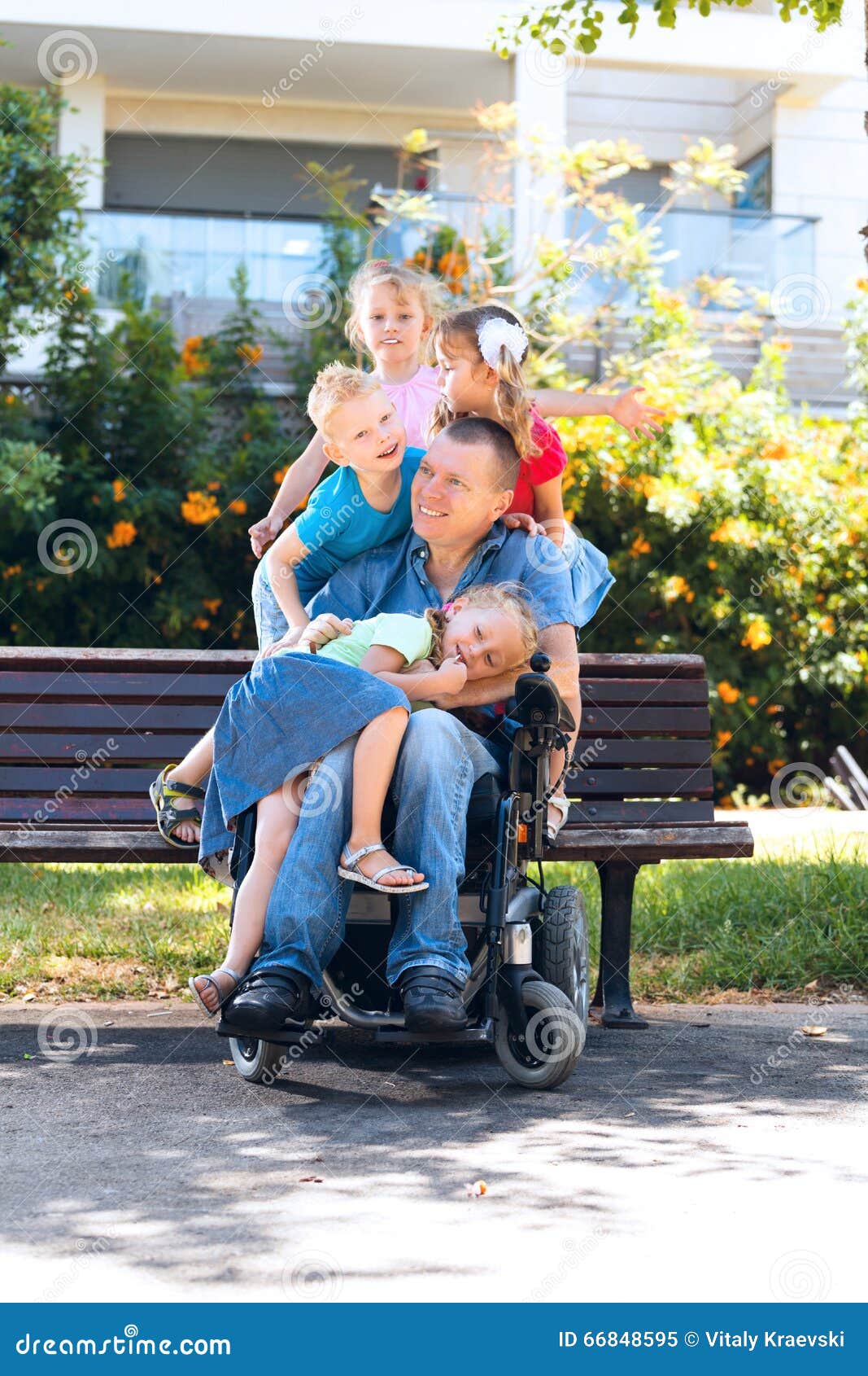 Disabled Father with Children Stock Image - Image of color, mobility ...