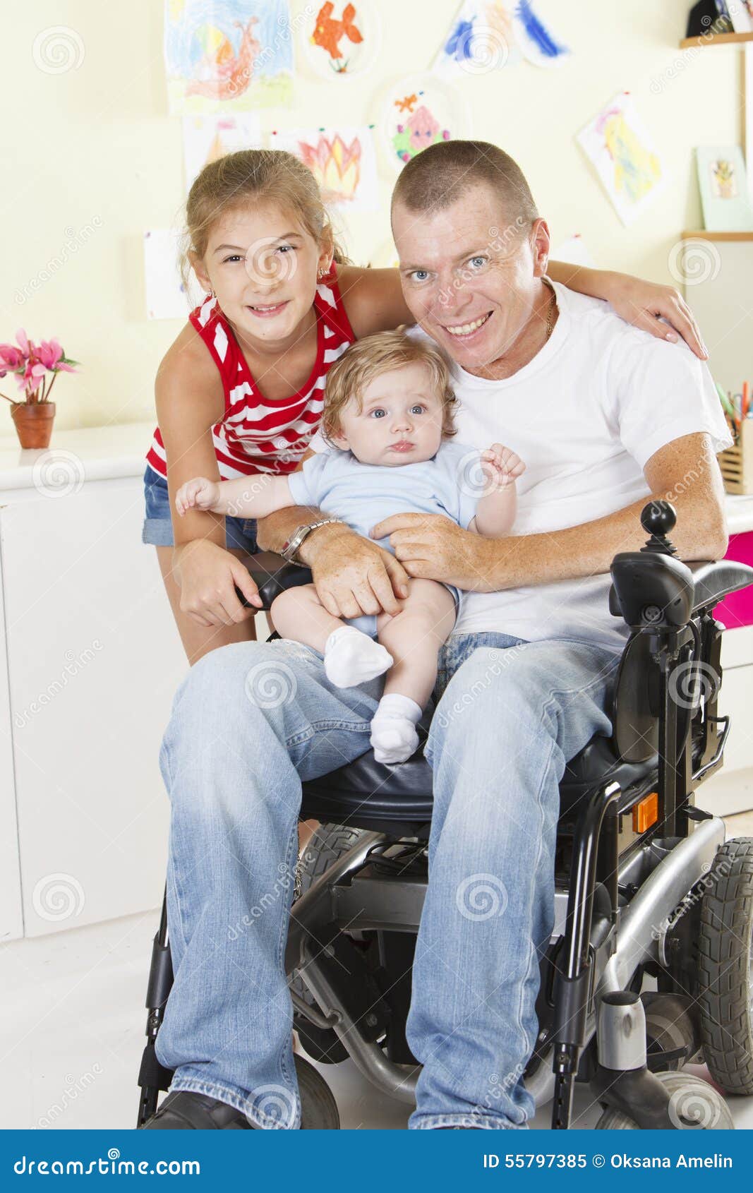 Disabled Father with His Children Stock Image - Image of care, blond ...