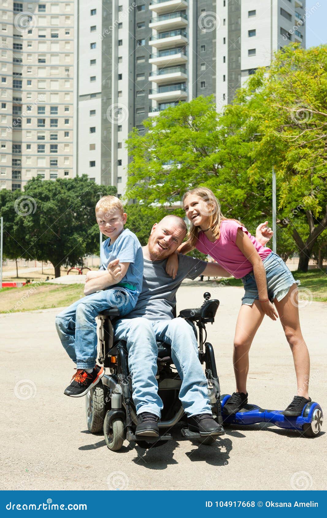 Disabled Father Playing with Children. Stock Photo - Image of kids ...