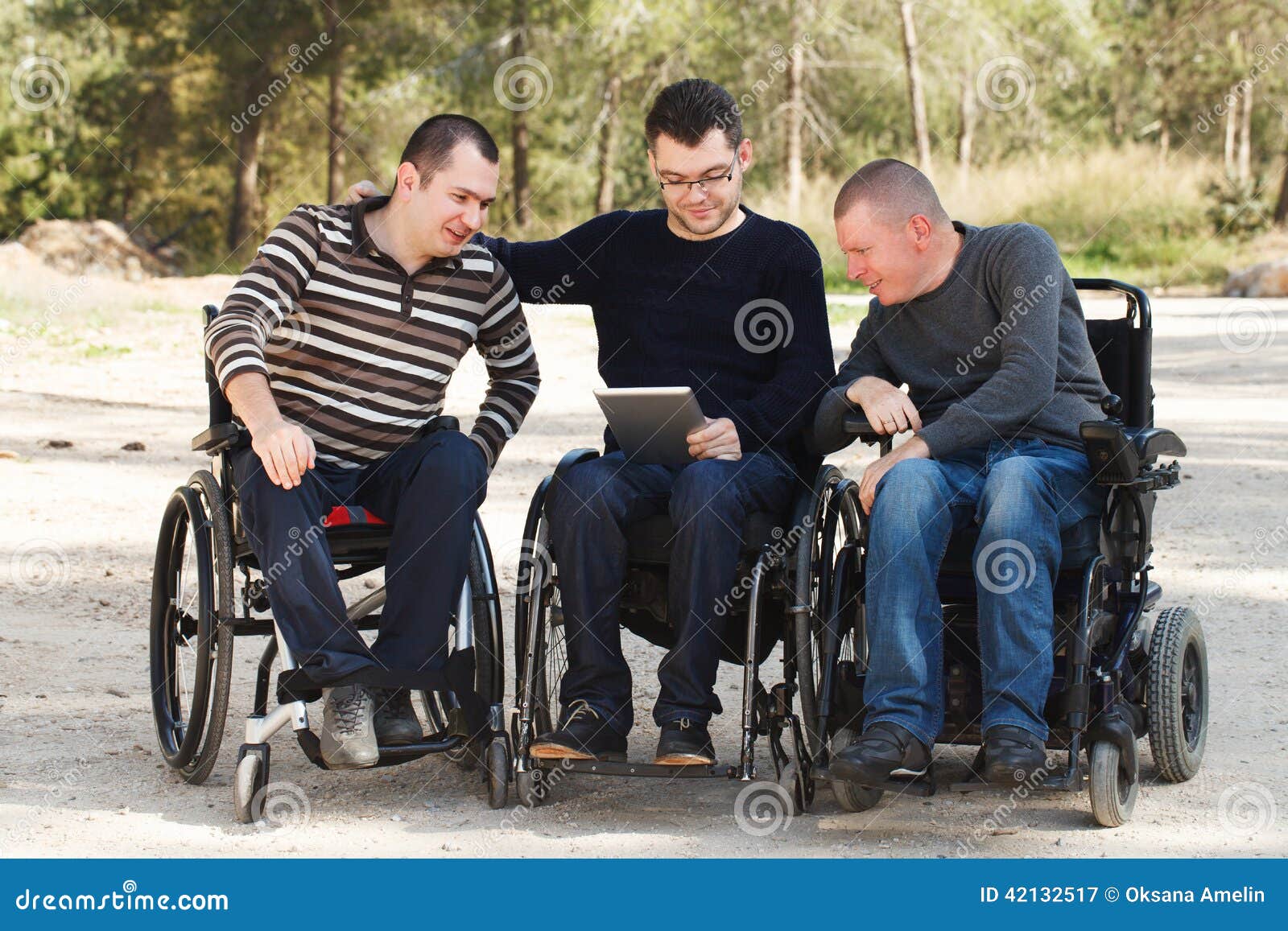 Disabled Friends with Digital Notebook Stock Image - Image of ...