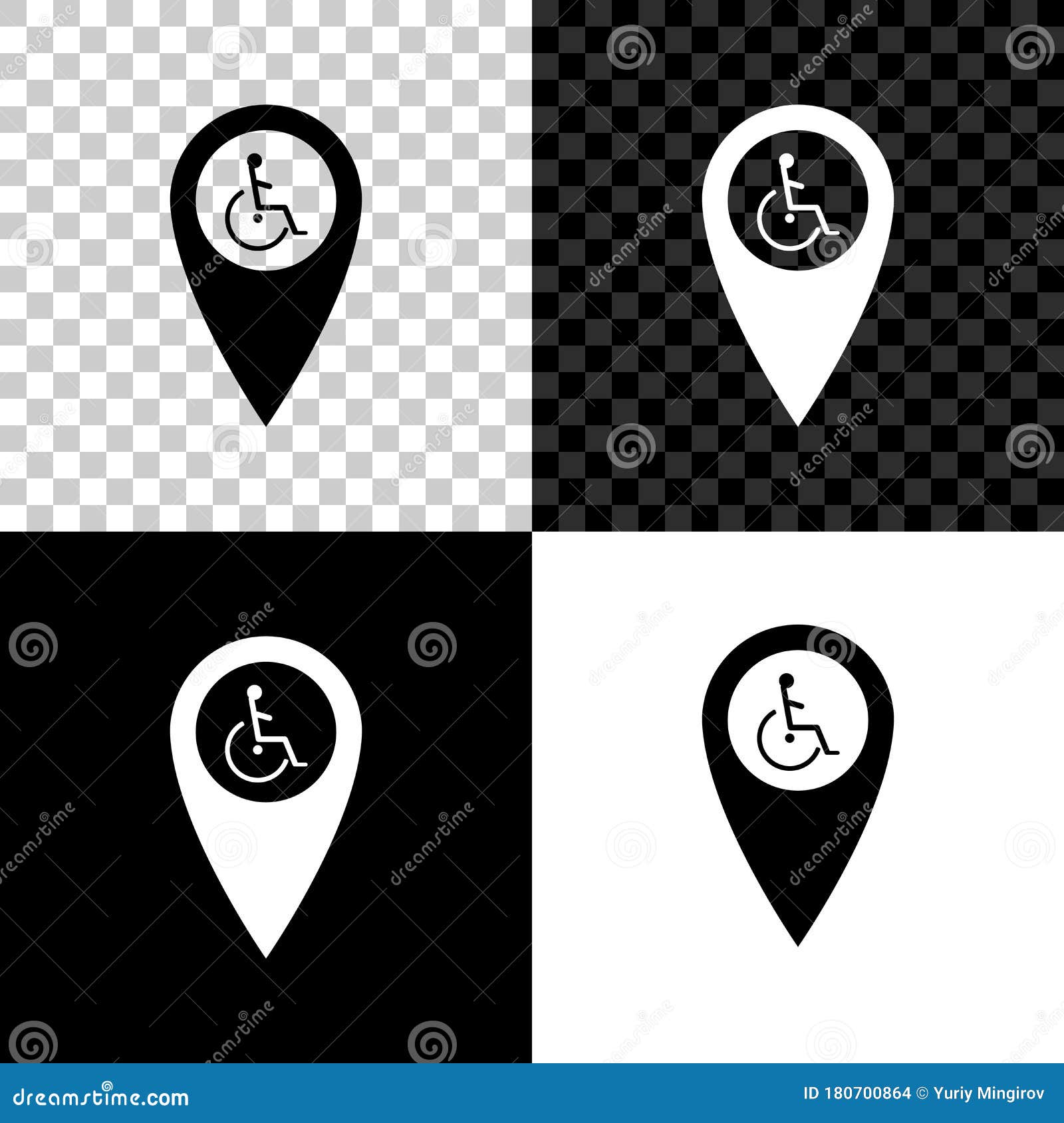 Disabled Handicap in Map Pointer Icon Isolated on Black, White and ... Disabled Handicap in Map Pointer Icon Isolated on Black, White and ...