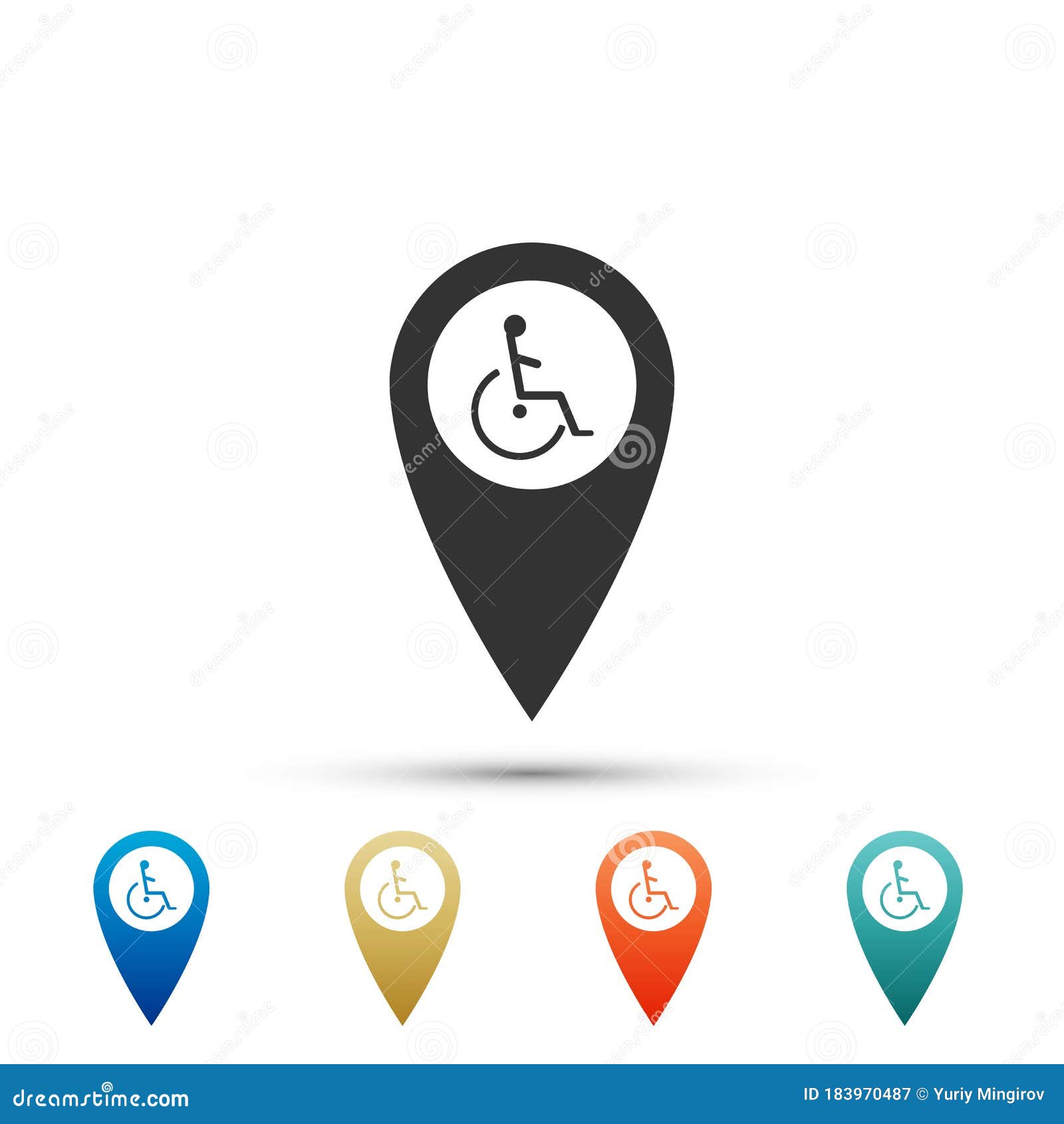 Disabled Handicap in Map Pointer Icon Isolated on White Background ...