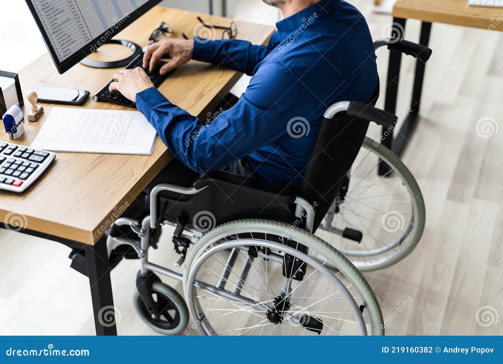 Disabled Handicapped Man in Wheelchair Working Stock Photo - Image of ...