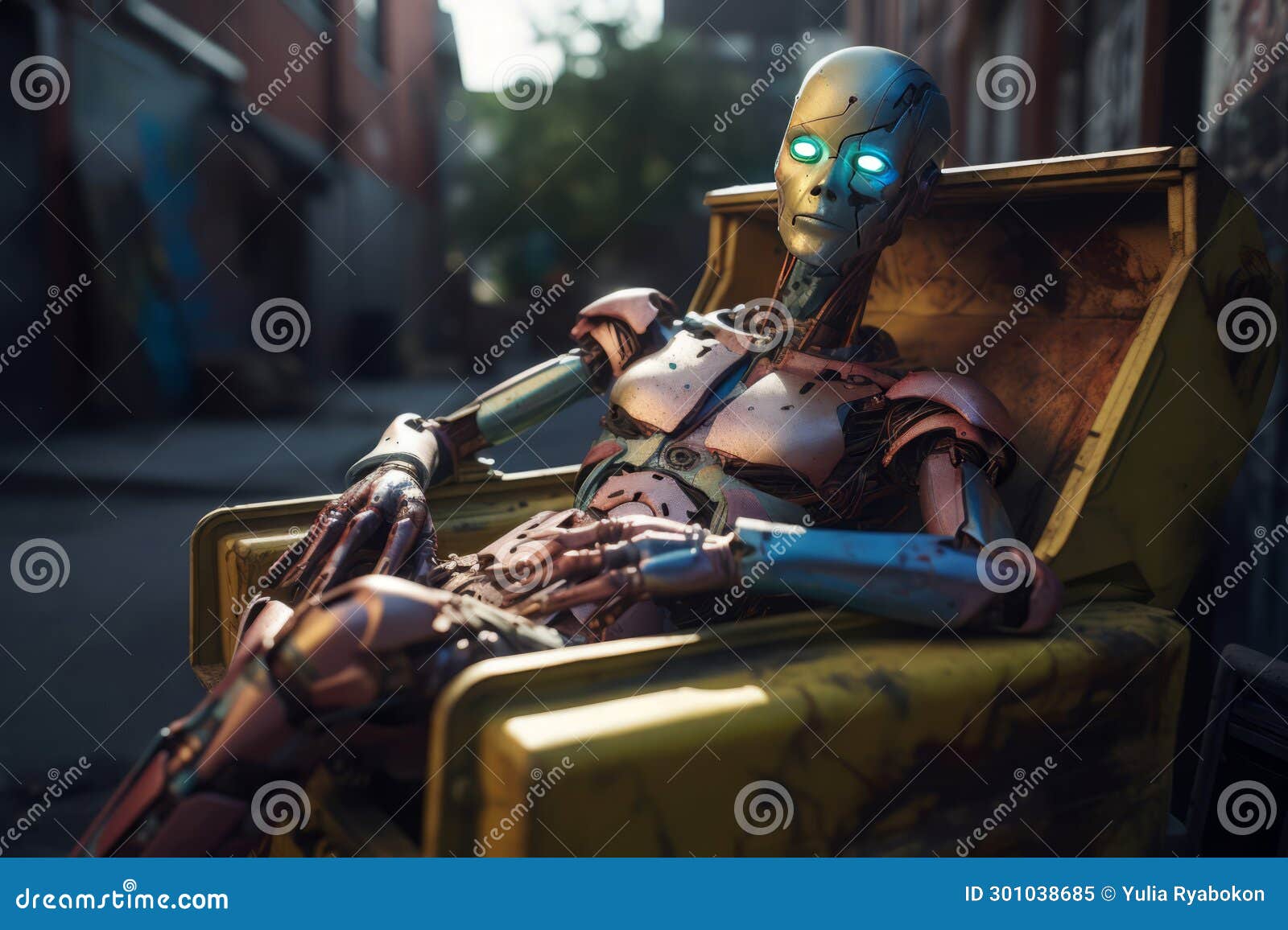 Disabled Humanoid Robot Trashed. Generate Ai Stock Image - Image of ...