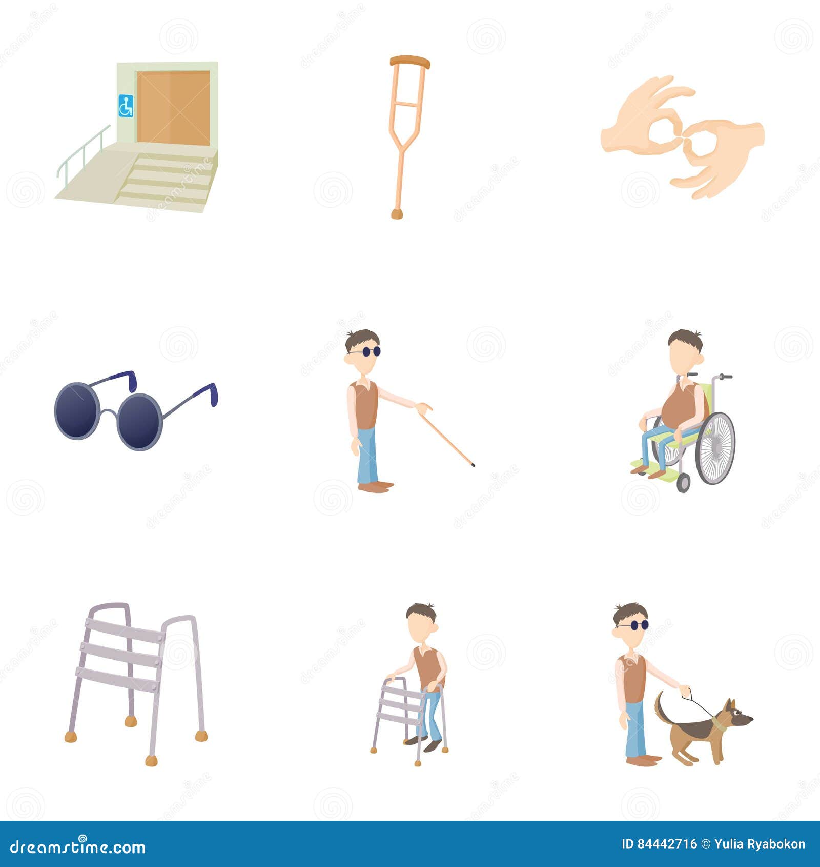 Disabled Icons Set, Cartoon Style Stock Vector - Illustration of icon ...
