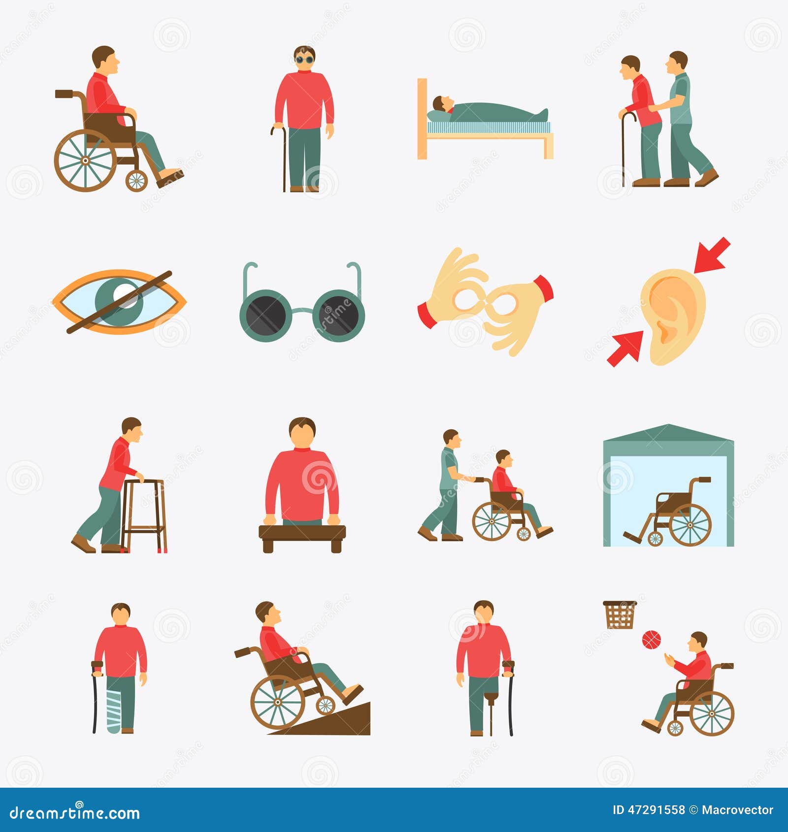 Disabled icons set flat stock vector. Illustration of handicap - 47291558